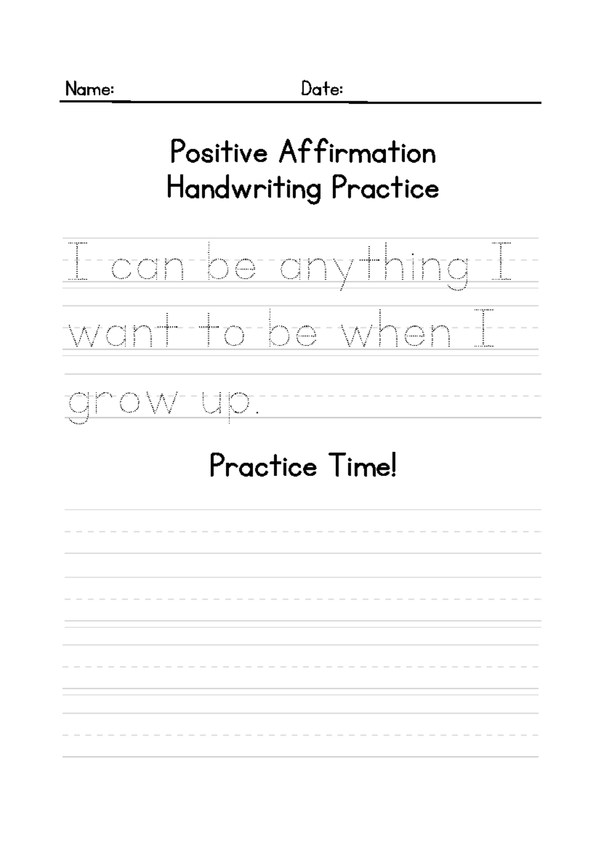 Positive Affirmation Handwriting Practice: Growth Mindset Exercises ...