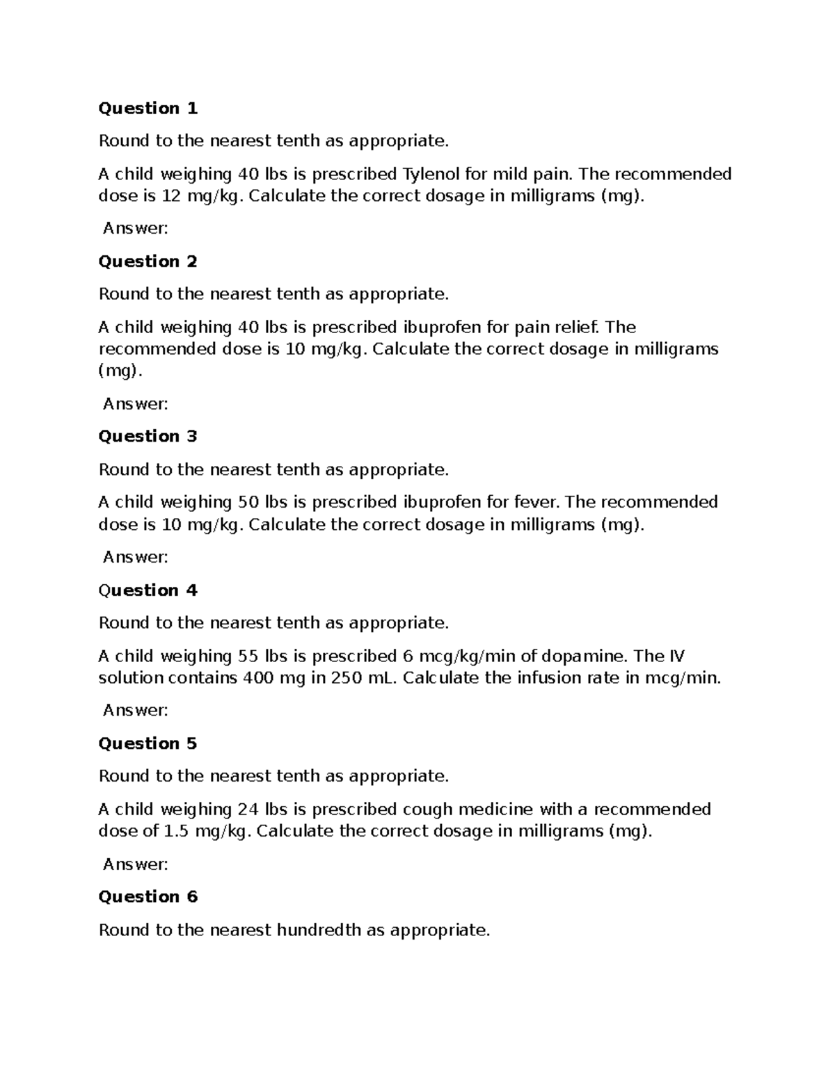 Weight-Based Dosage Calculations Practice - Student Guide - Studocu