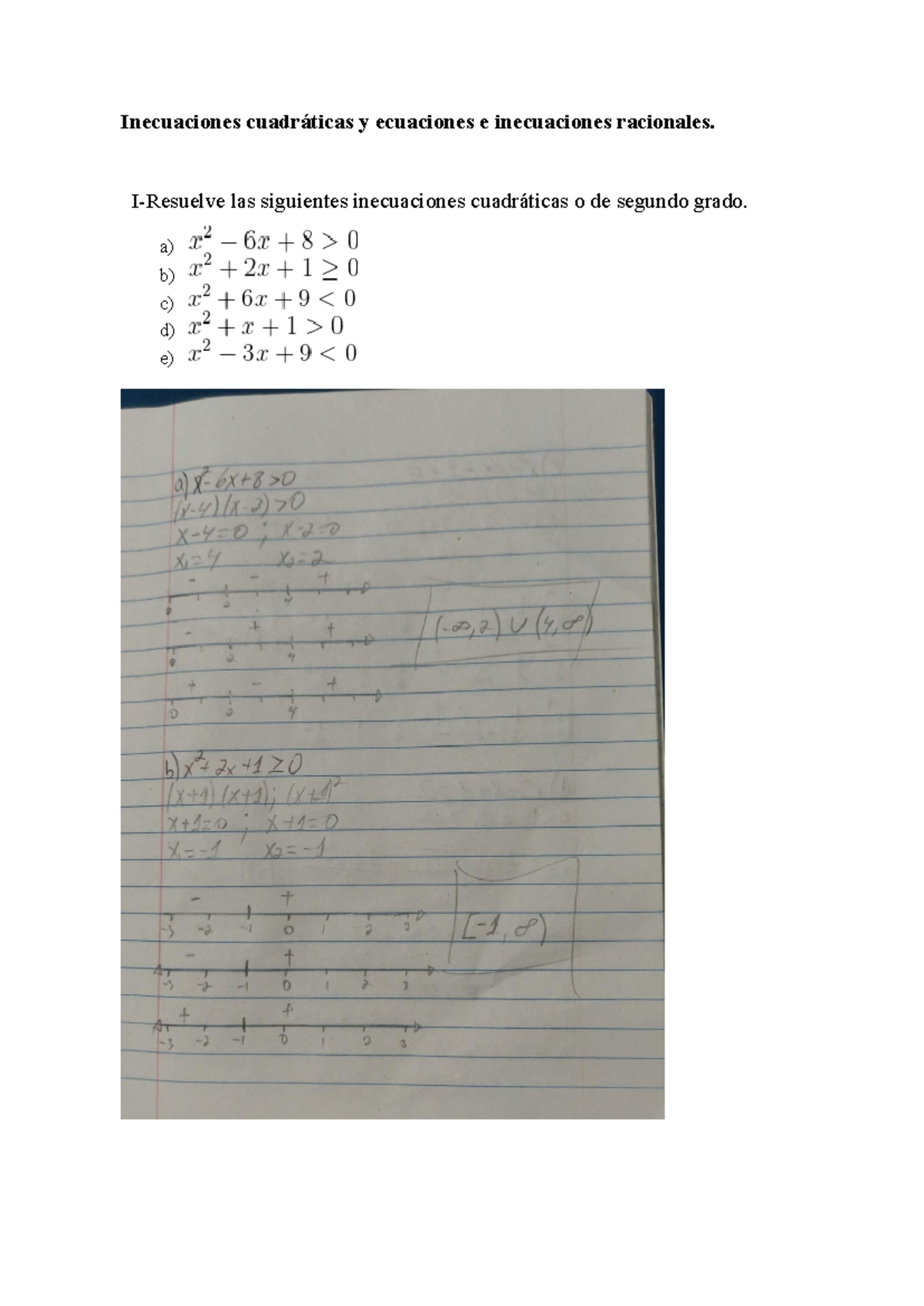 Ejercicios Unidad 2 - Matemática Superior - Inecuaciones cuadráticas y ...