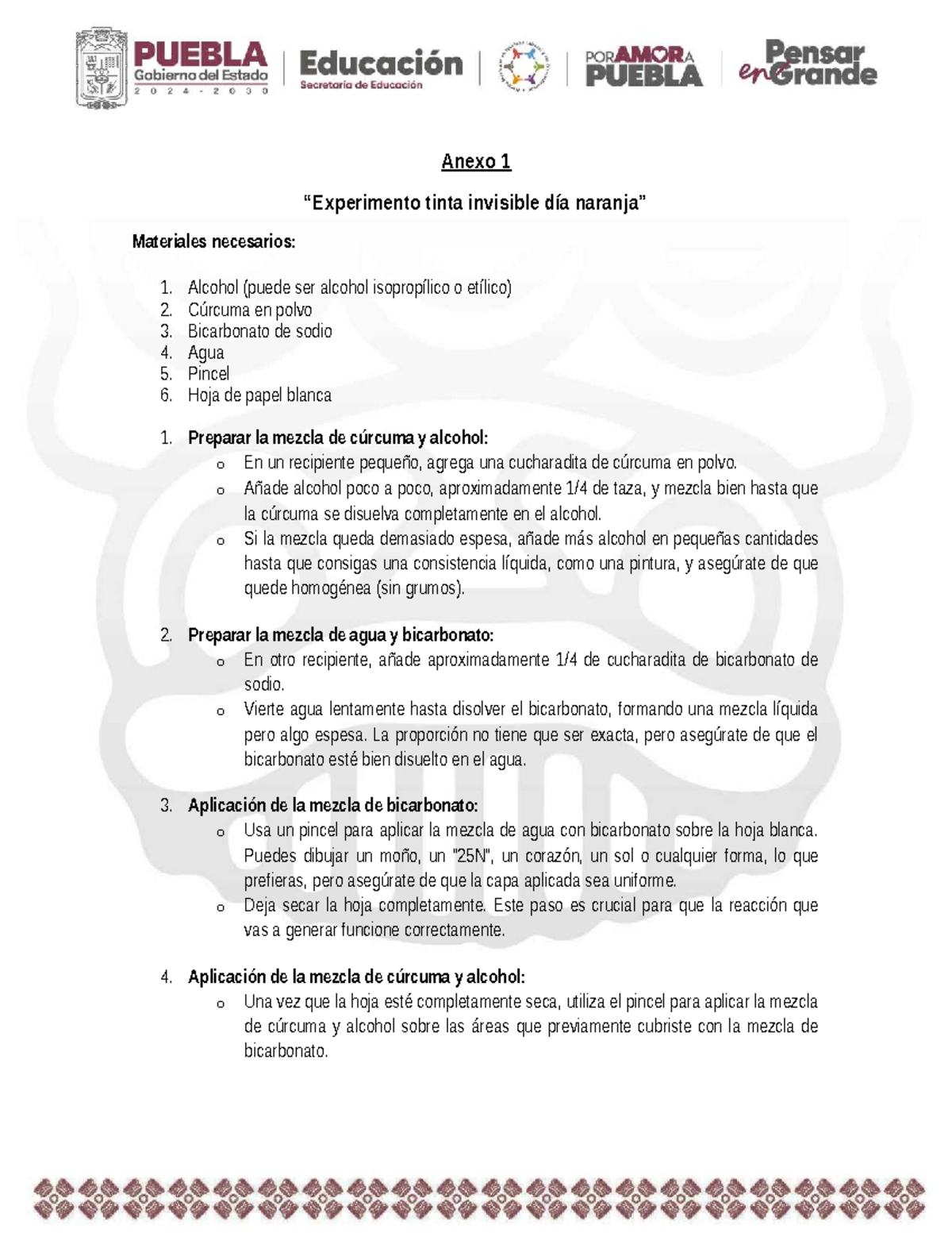 Anexo 1: Experimento de Tinta Invisible con Cúrcuma y Bicarbonato - Studocu