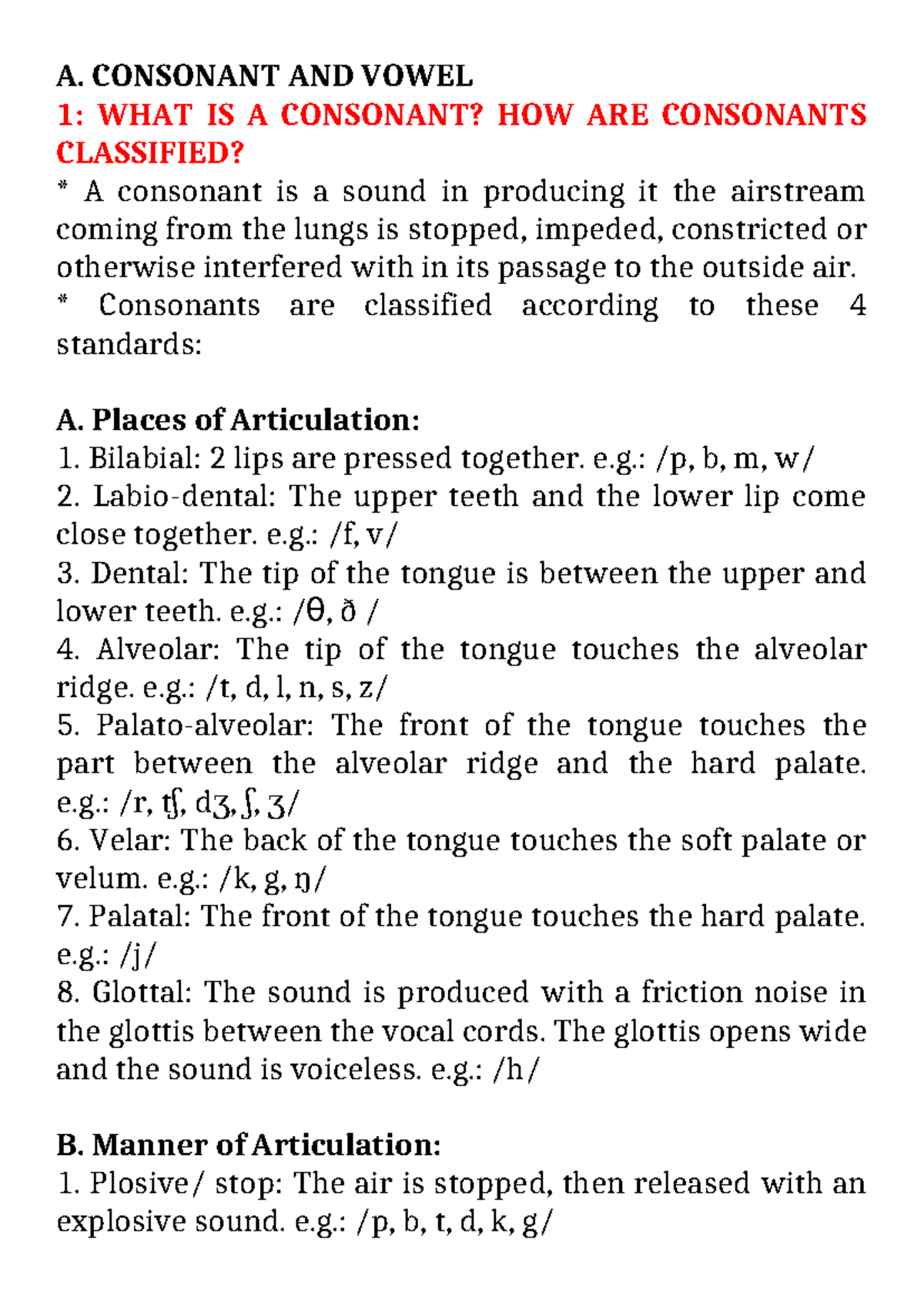 A. CONSONANTS AND VOWELS: CLASSIFICATION AND ARTICULATION STUDY - Studocu
