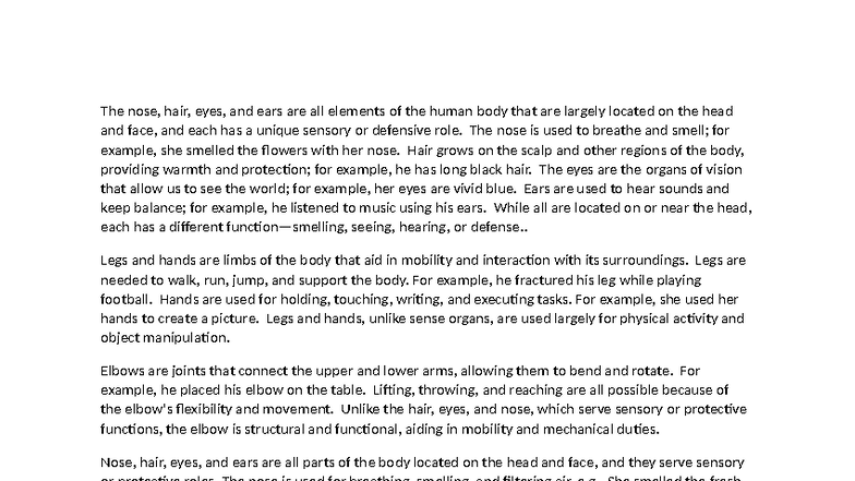Human Body Parts: Functions of Head, Limbs, and Joints (Doc10) - Studocu