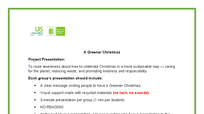 A Greener Christmas Project Presentation: Sustainable Ideas for SDG 12 ...