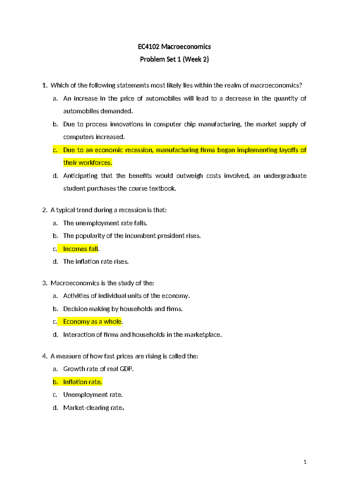 EC4102 Macroeconomics Problem Set 1 - Week 2 Analysis - Studocu