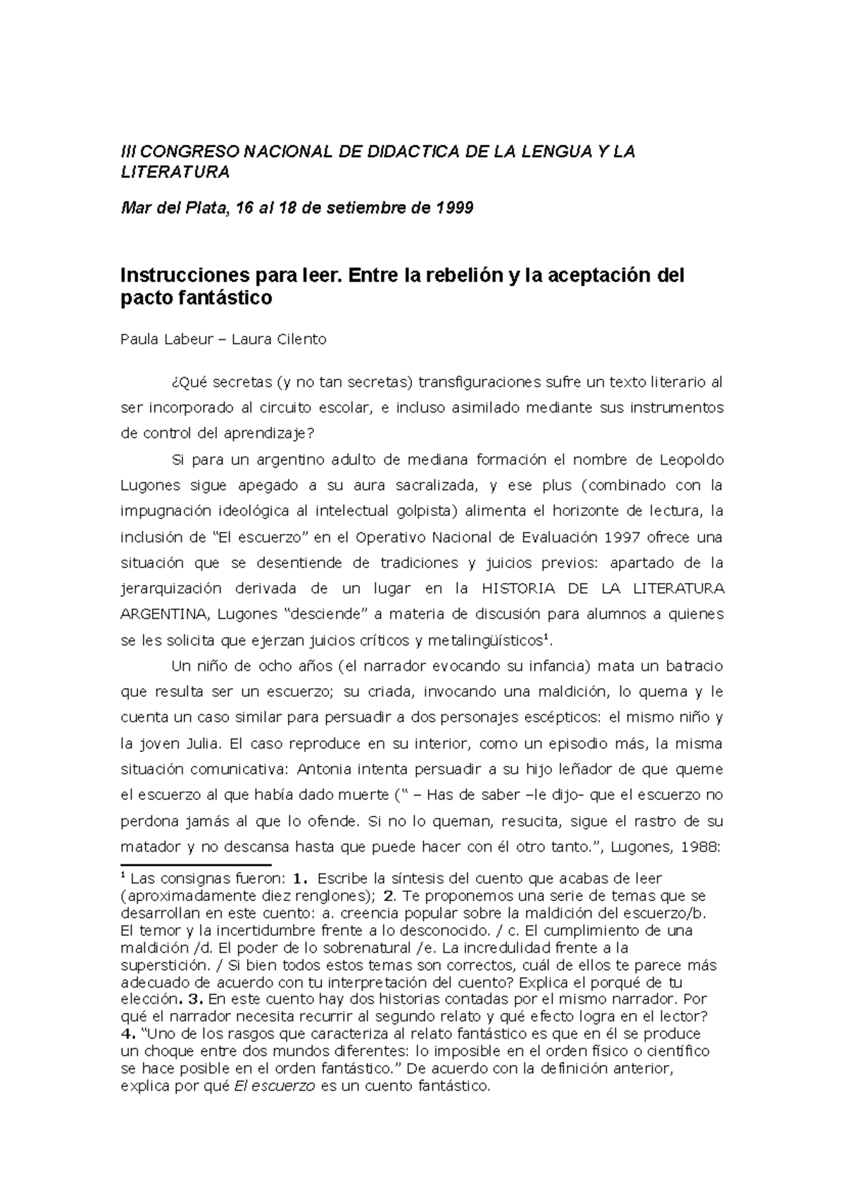 Instrucciones de Lectura sobre "El Escuerzo" en el Operativo Nacional ...