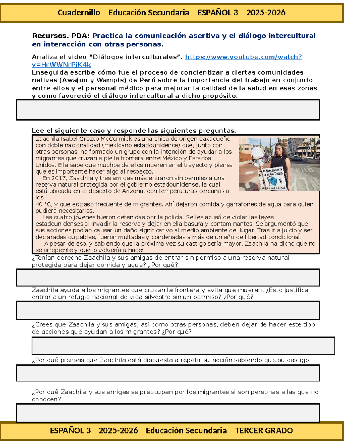 Cuadernillo de Recursos para ESPAÑOL 3: Diálogo Intercultural y Paz ...
