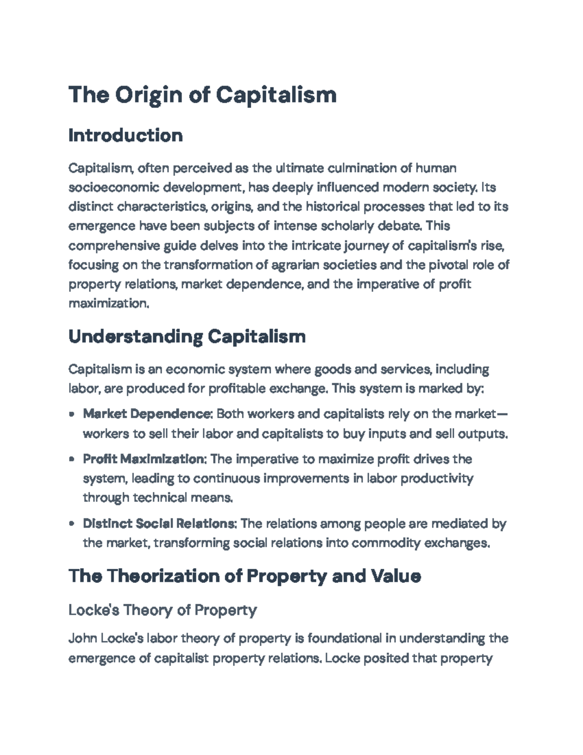 The Origin and Development of Capitalism: Insights and Theories - The ...