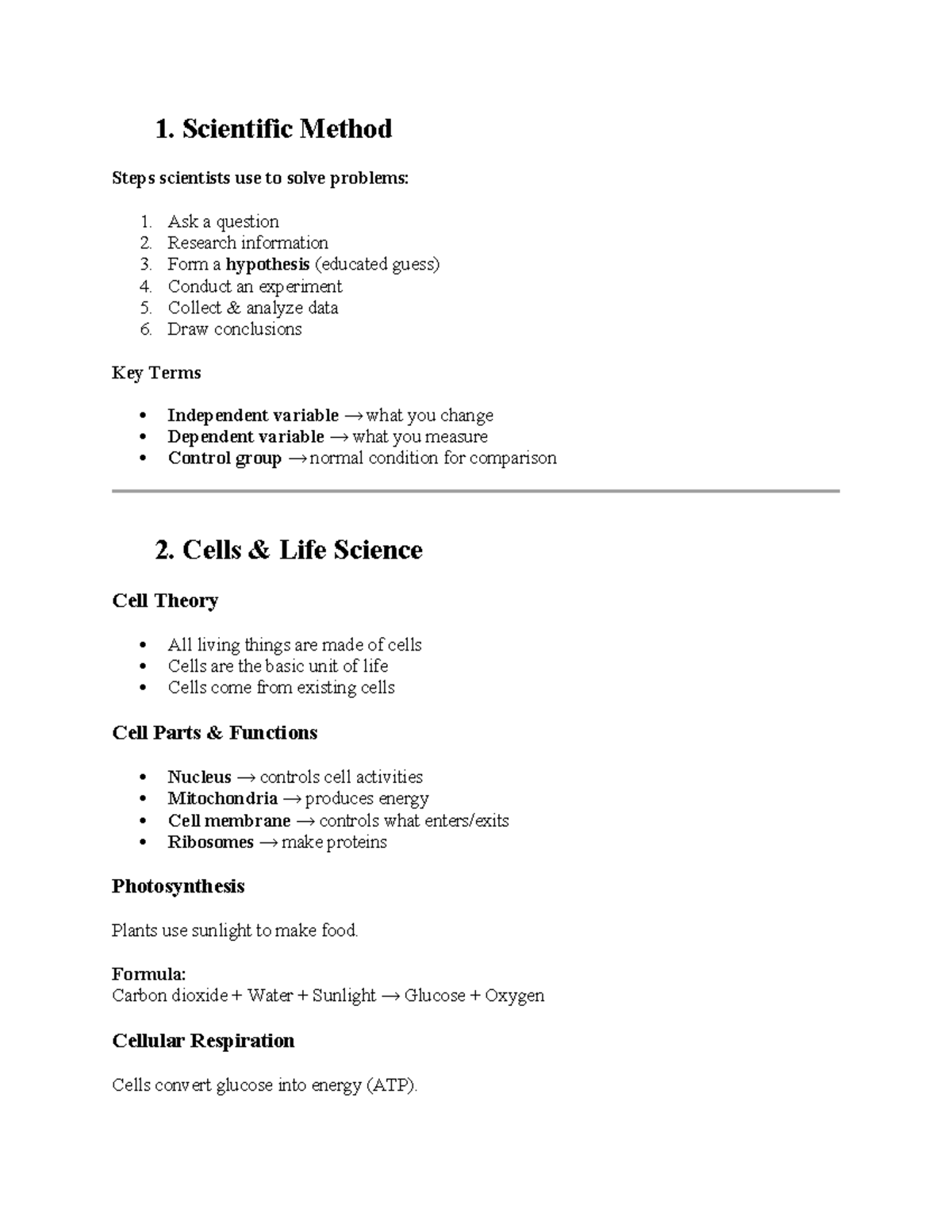 Science Notes: Key Concepts in Life Science and Earth Science - Studocu