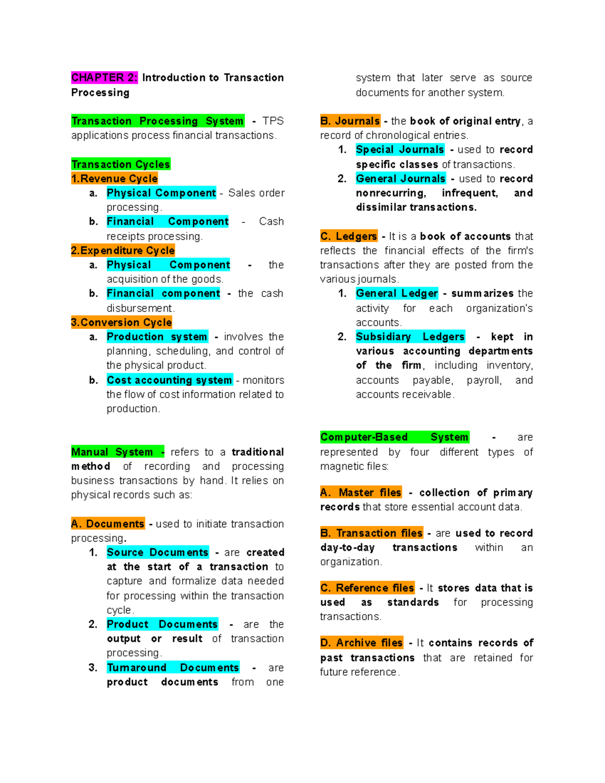 CHAPTER 2: Introduction to Transaction Processing Systems (AIS Midterm) - Studocu