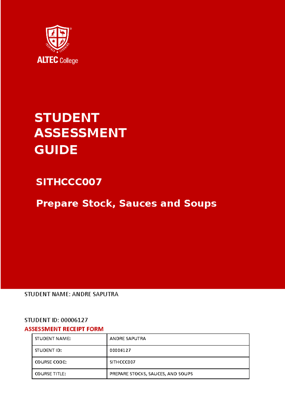 SITHCCC007 - Stock, Sauces & Soups Assessment Guide V1.1 - Studocu