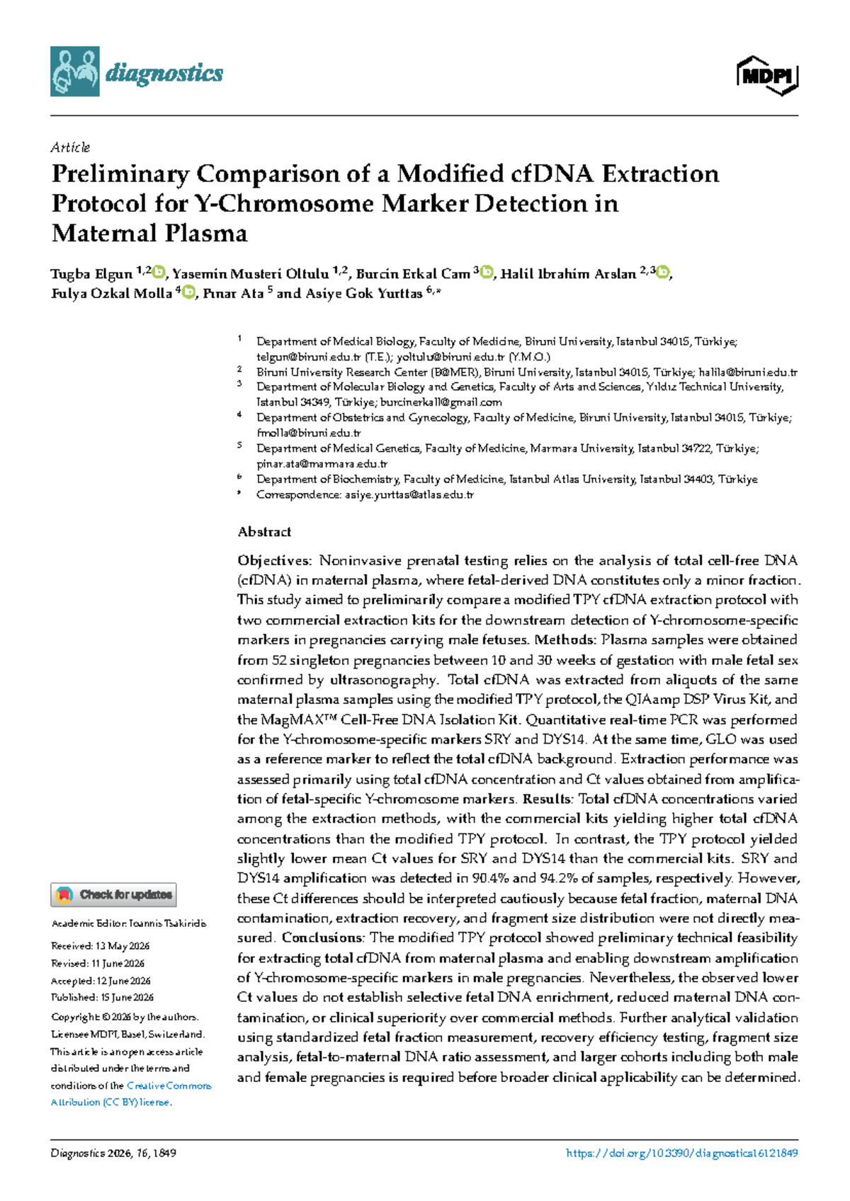 Preliminary Study on Modified TPY cfDNA Extraction in Maternal Plasma ...