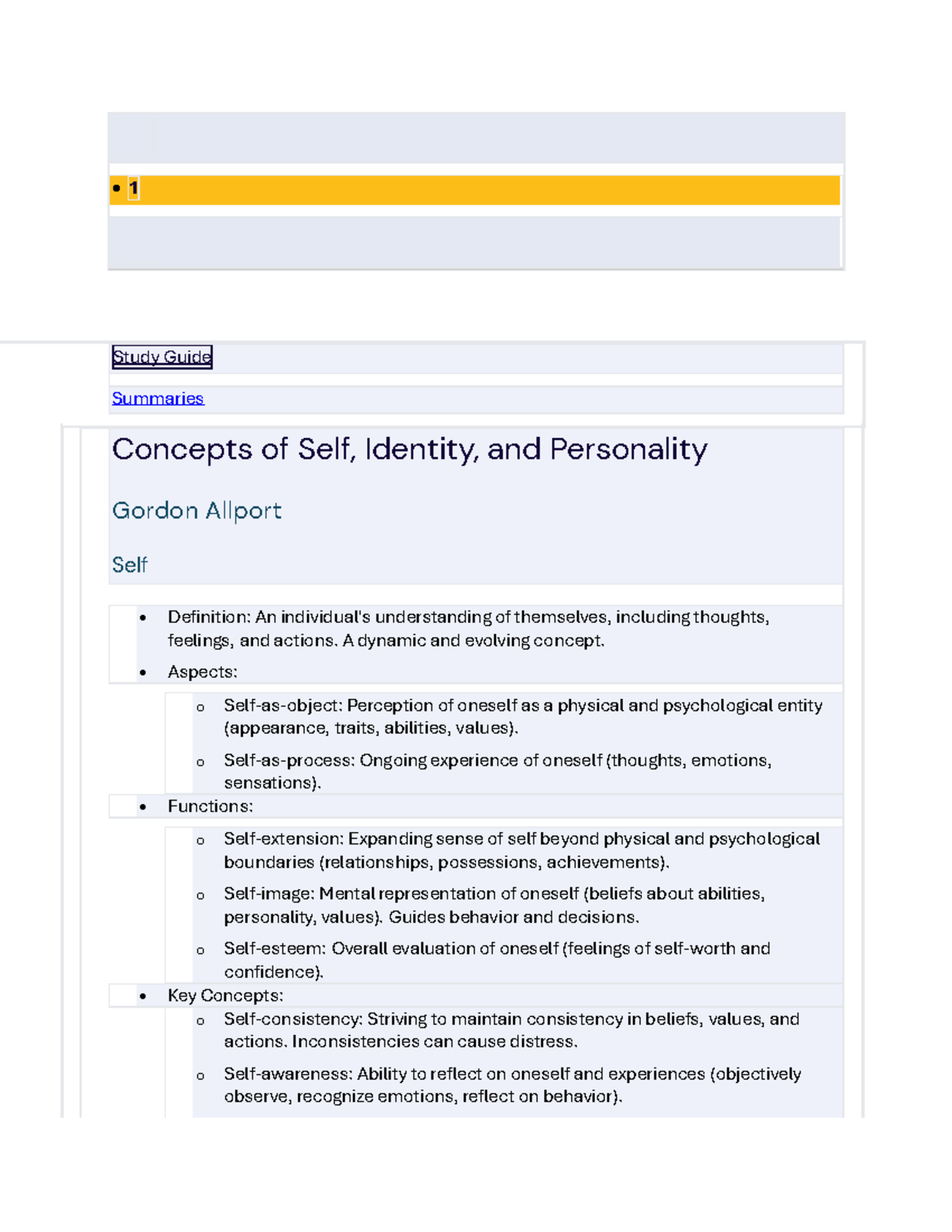1 Study Guide: Concepts of Self, Identity, and Personality (PSY 101 ...