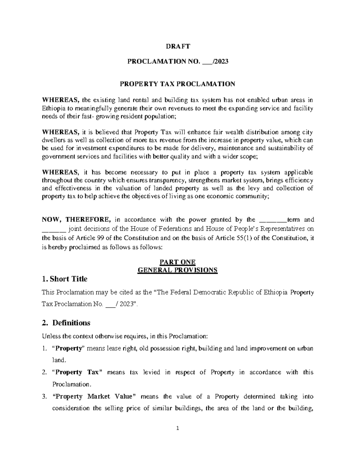 Property TAX Draft Proclamation - DRAFT PROCLAMATION NO. ___/ PROPERTY ...