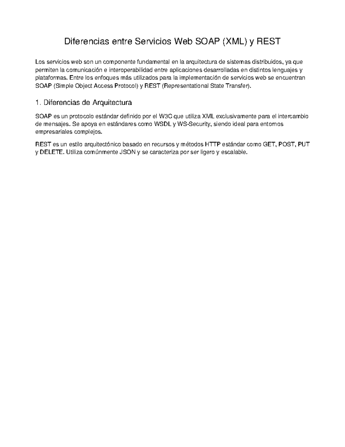 Diferencias entre Servicios Web SOAP y REST: Análisis Completo - Studocu