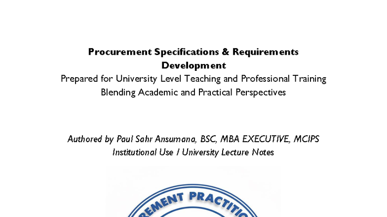 Procurement Specifications & Requirements Development: University ...