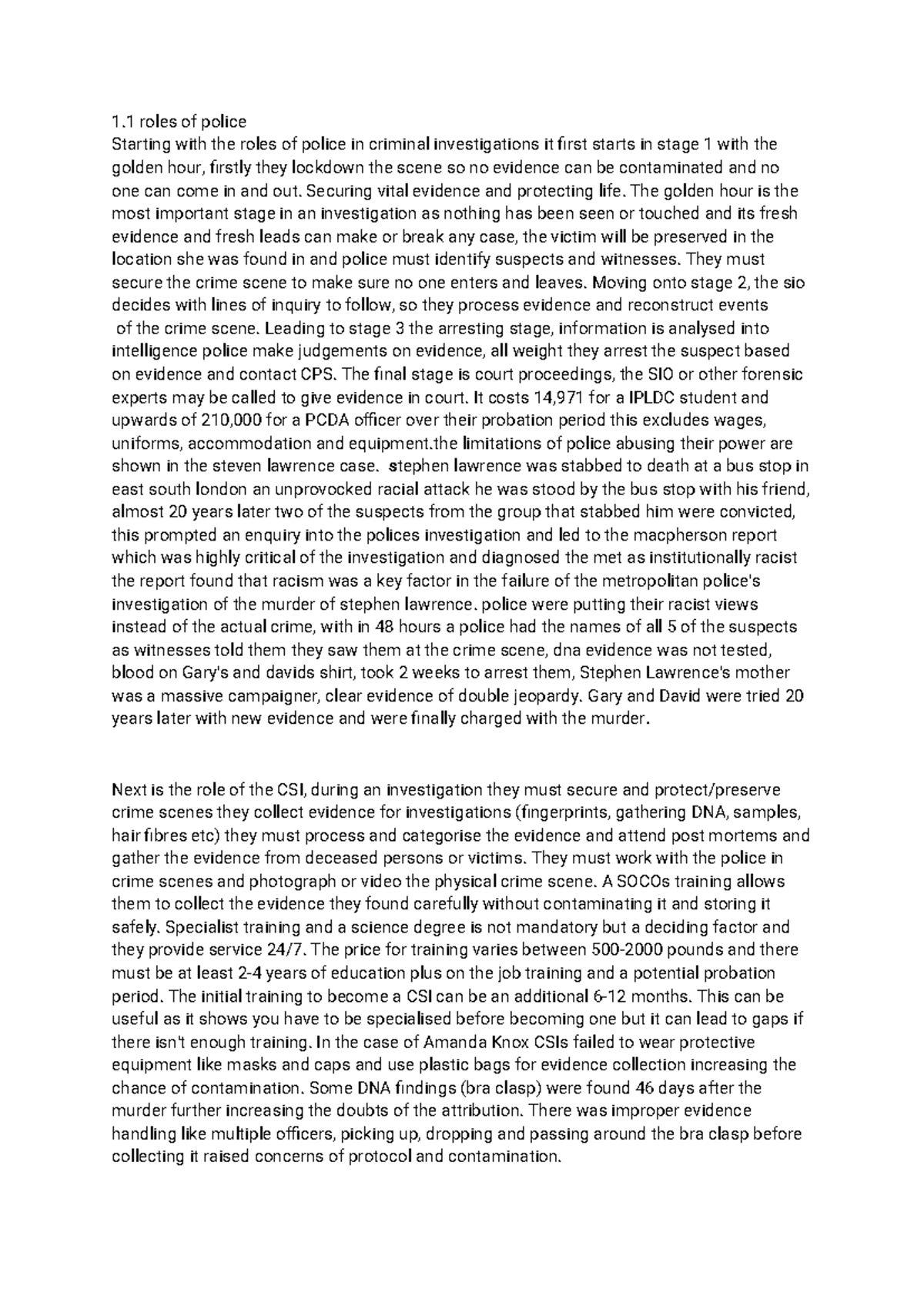 Criminology Work: Roles of Police in Investigations (1.1) - Studocu