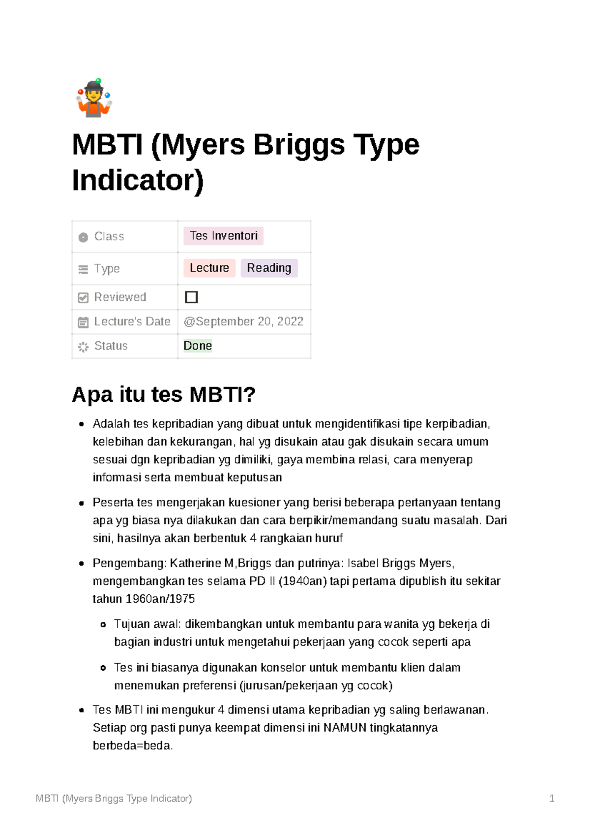 MBTI (Myers Briggs Type Indicator): Lecture Notes and Insights - Studocu