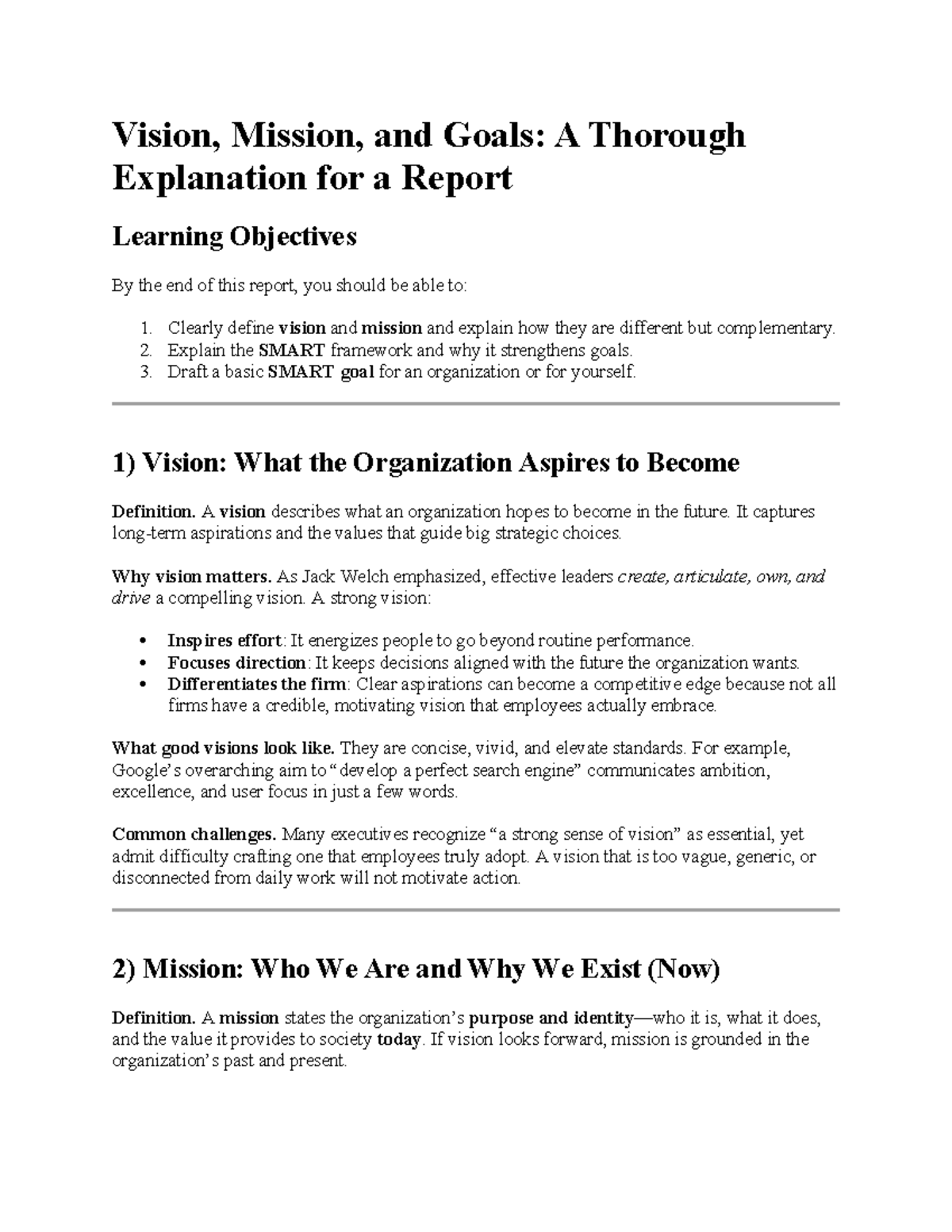 Stratman - Vision, Mission, and Goals: A Comprehensive Overview - Studocu