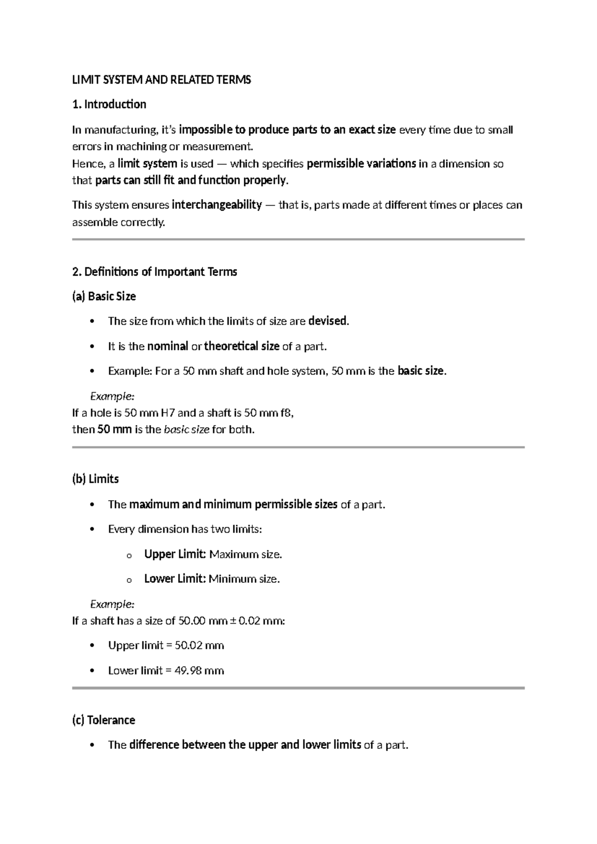 Limit System and Related Terms: Working Drawing Unit 1 - Studocu