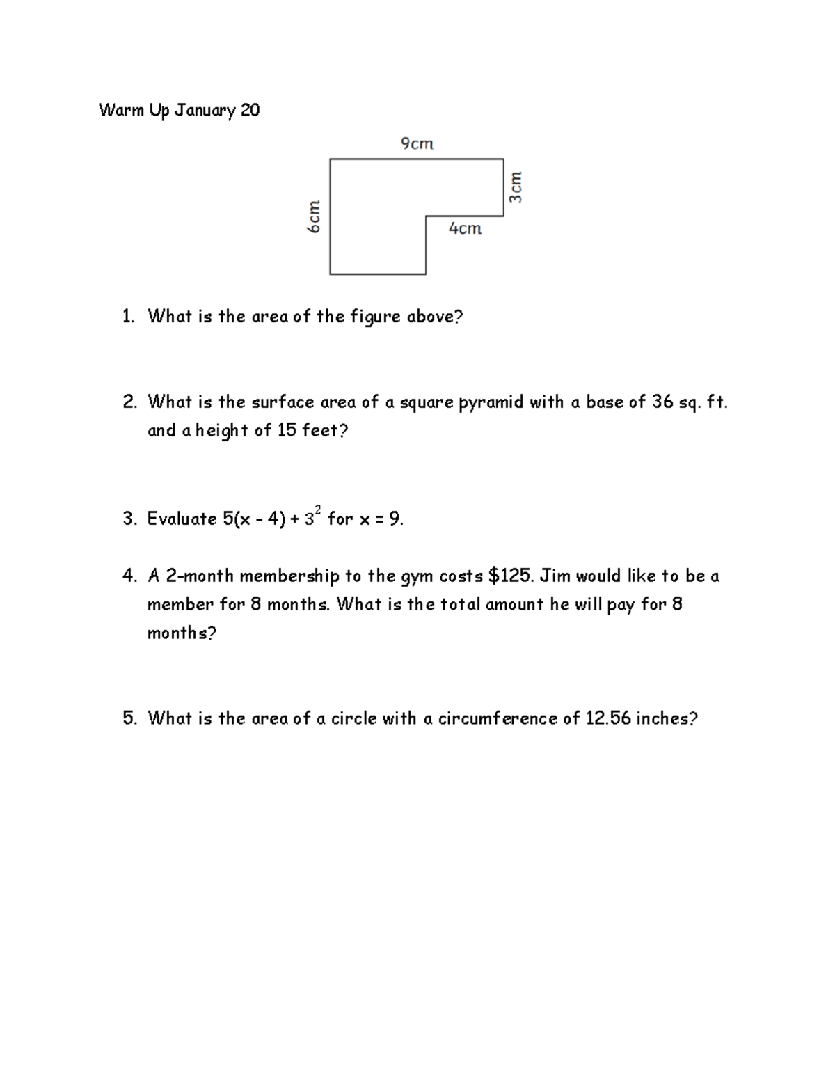 Warm Up January 20 - .fjnjnjcfd - Warm Up January 20 What is the area ...
