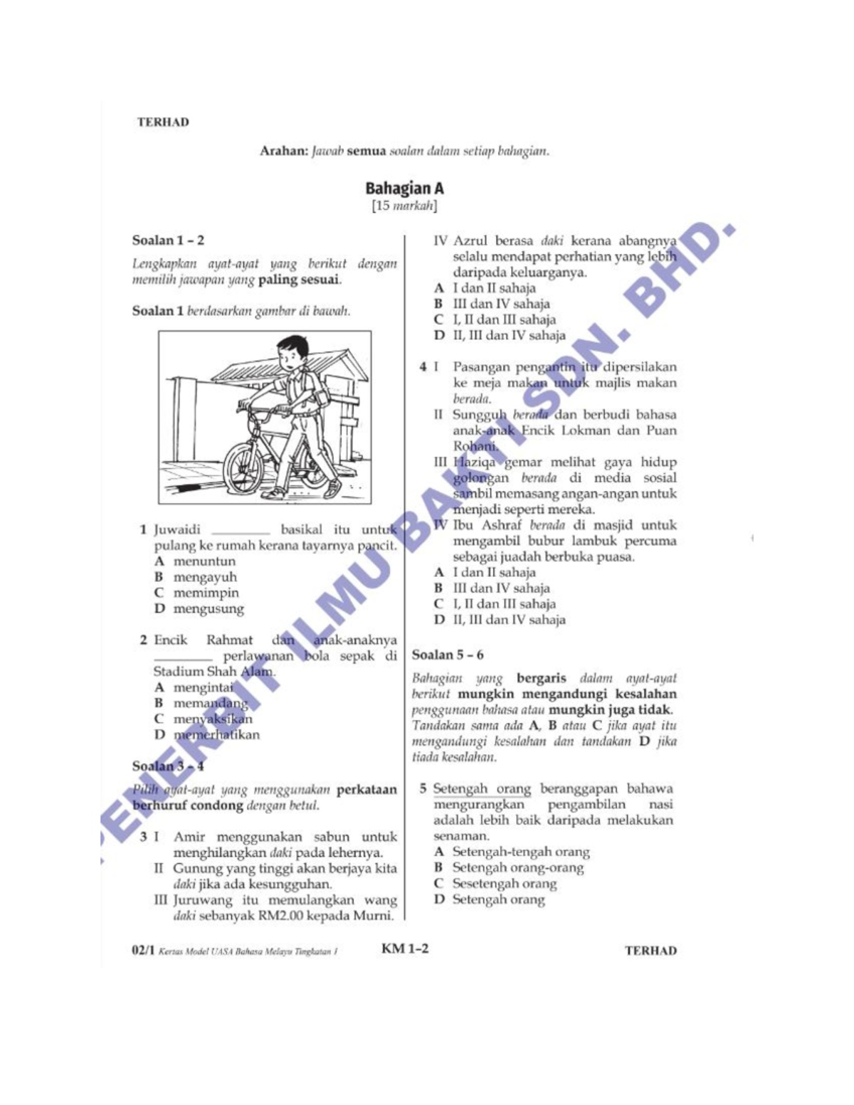 FORM 1 BM - Midterm Exam: Soalan dan Jawapan Lengkap - Studocu