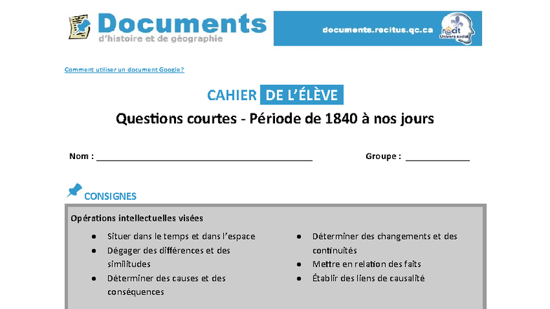 Épreuve de révision - Histoire CAHIER 1840 à nos jours - Studocu