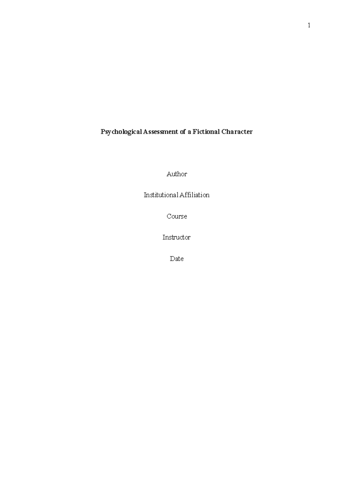 Psychological Assessment of a Fictional Character - Psychological ...