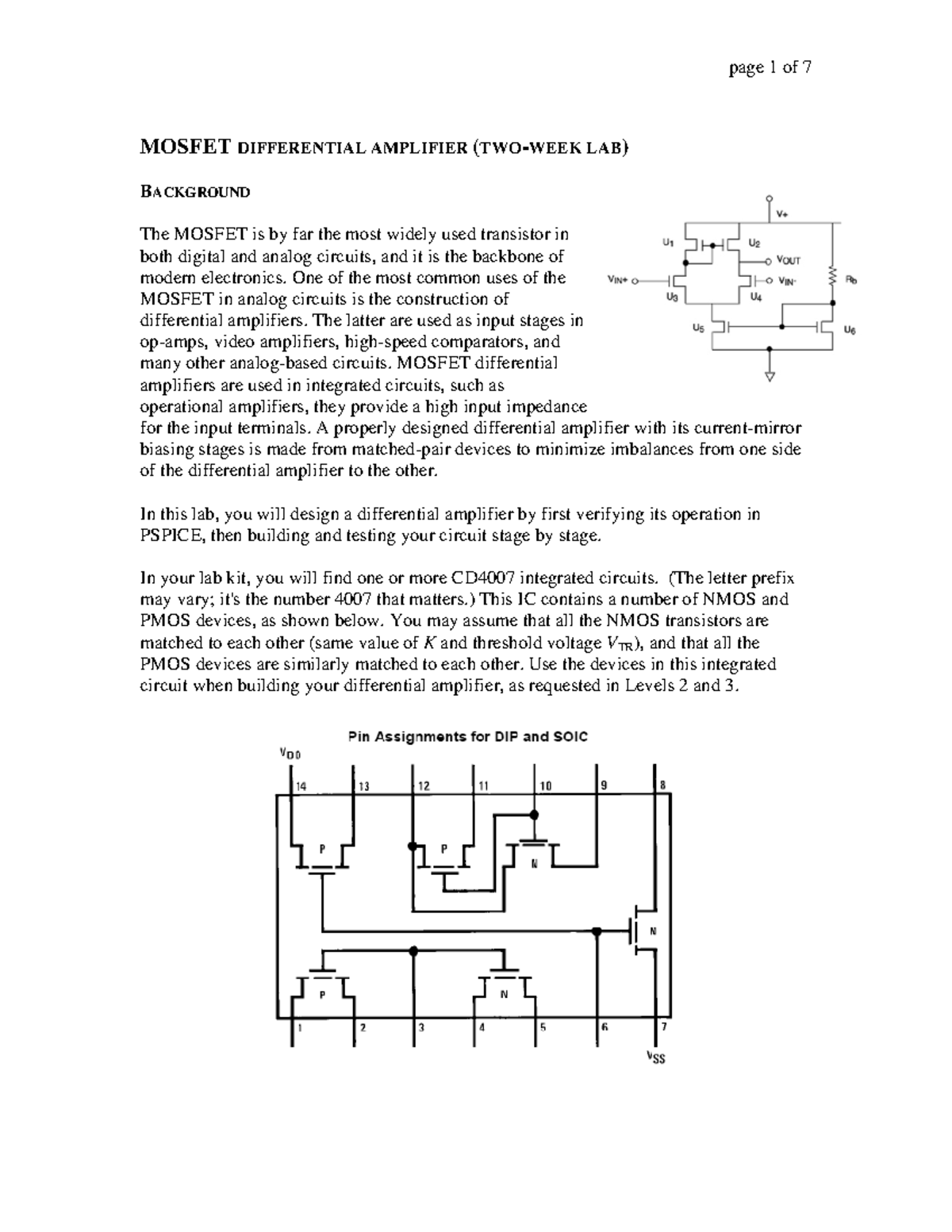 Mosfet-differential-amplifier - MOSFET DIFFERENTIAL AMPLIFIER ( TWO ...