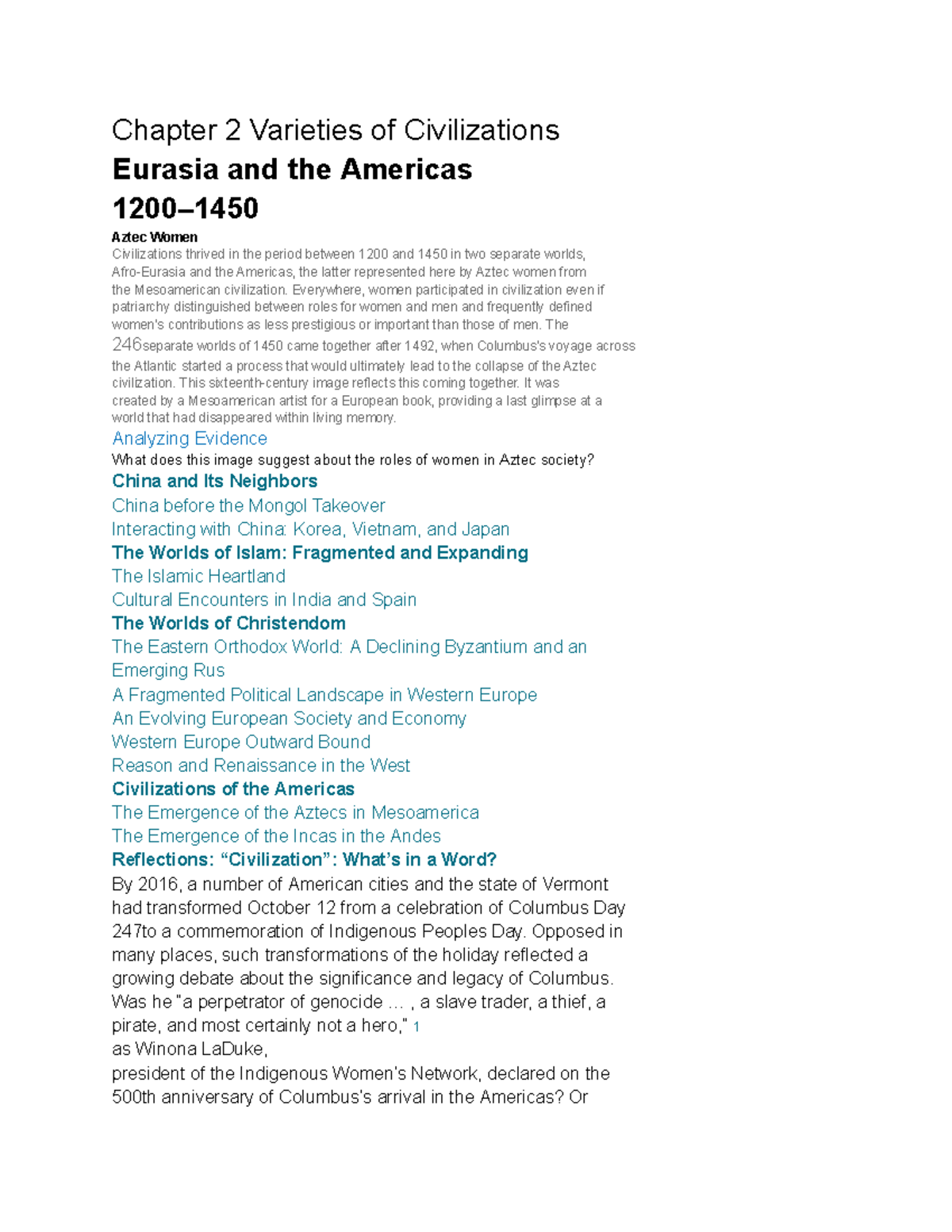 Chapter 2: Varieties of Civilizations in Eurasia and the Americas (1200 ...