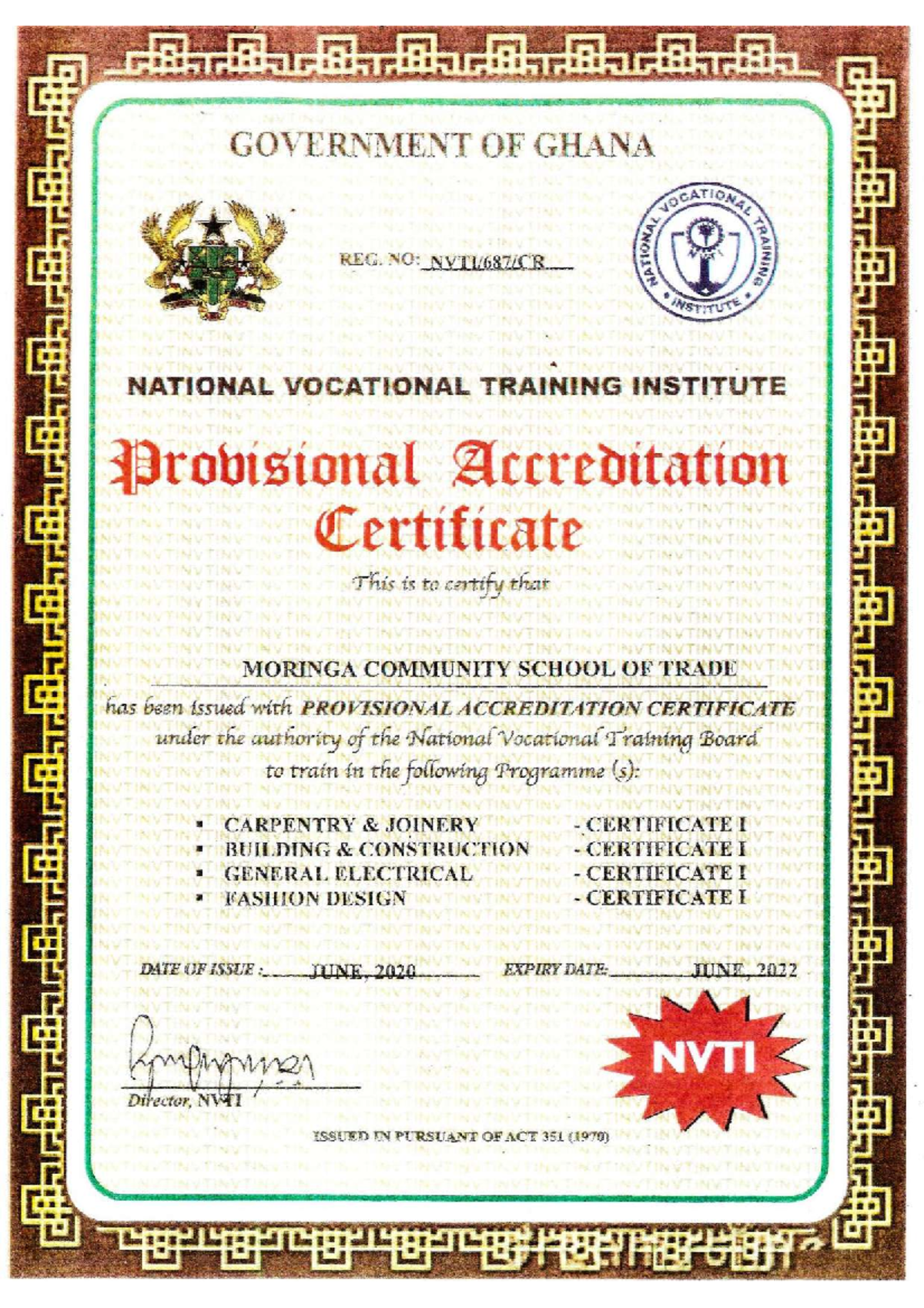 NVTI Provisional Accreditation Certificate for Forklift Operations ...