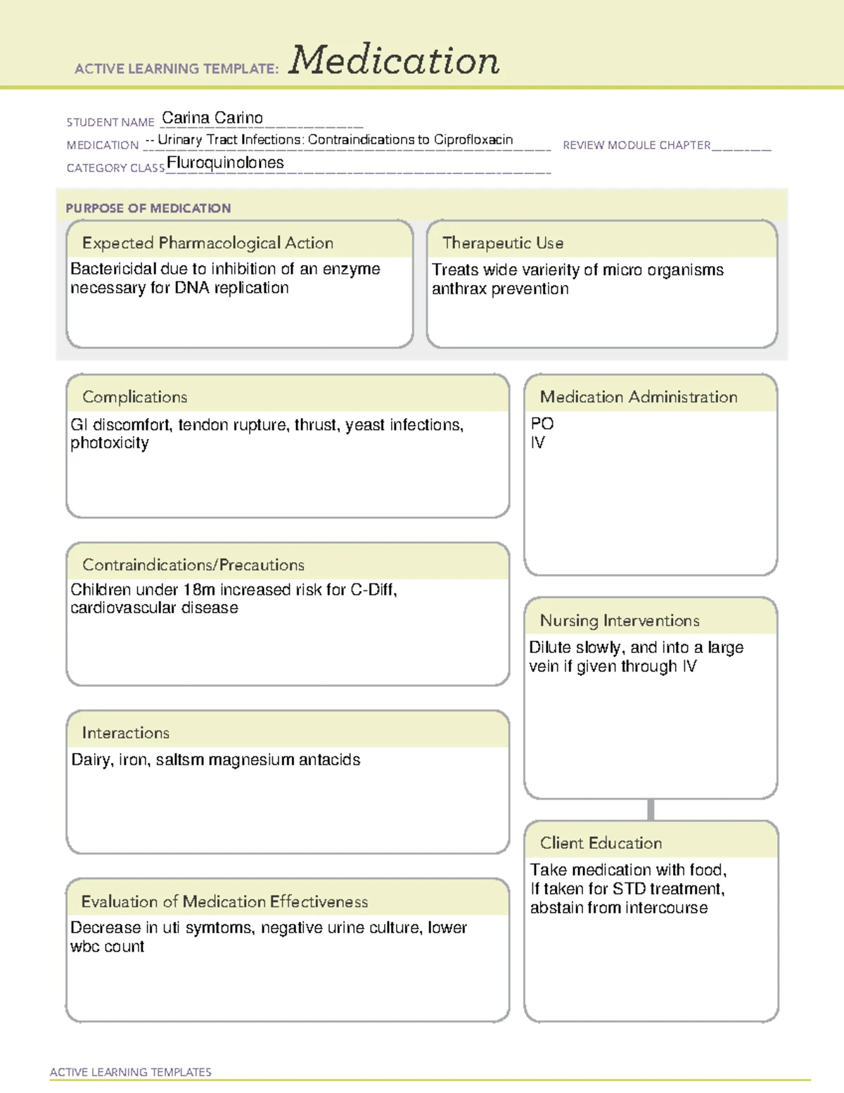 Nitroglyercin ATI MEDICATION TEMPLATE - ACTIVE LEARNING TEMPLATES ...