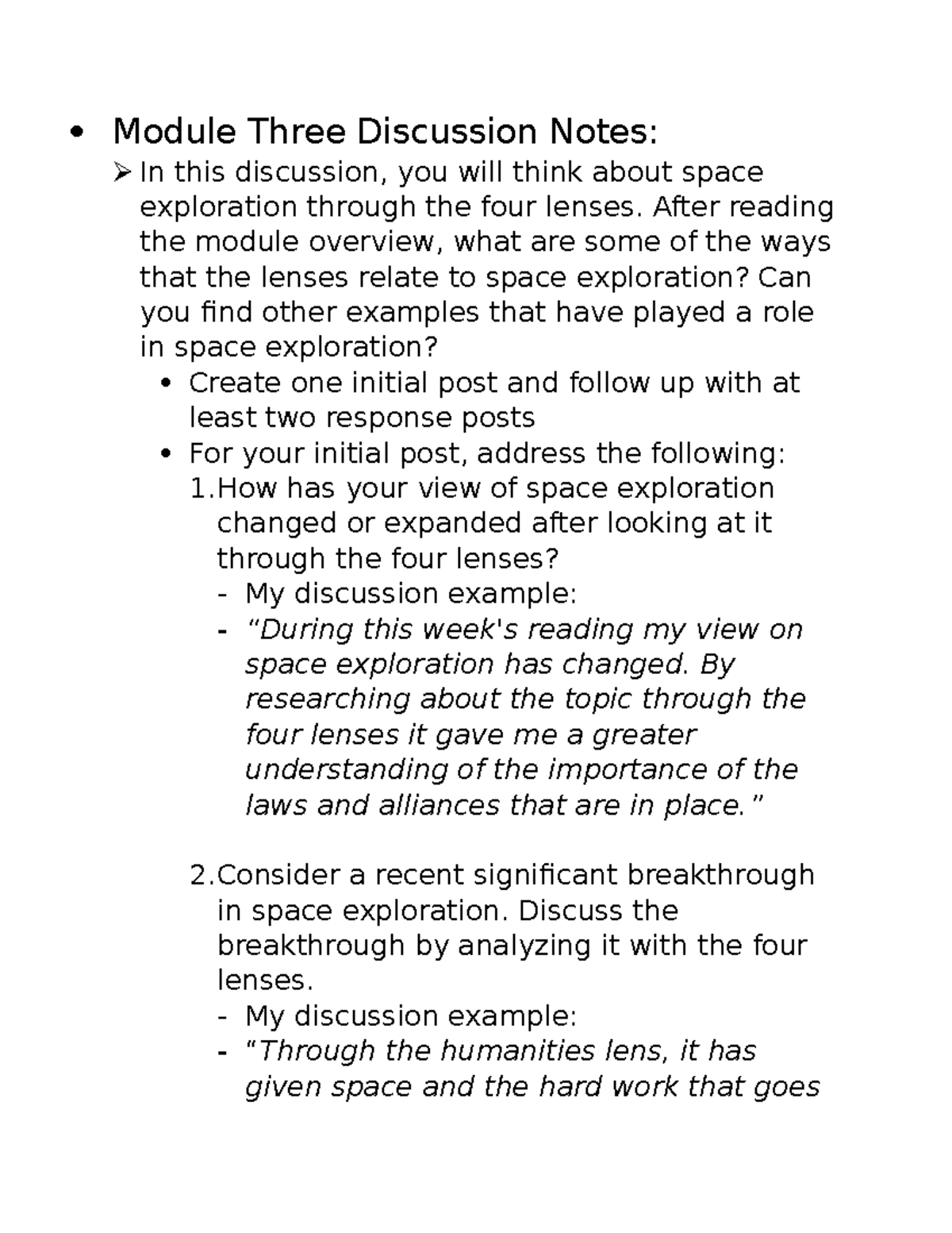 Module Three Assignment Notes For Perspectives In Liberal Arts Module Three Discussion Notes