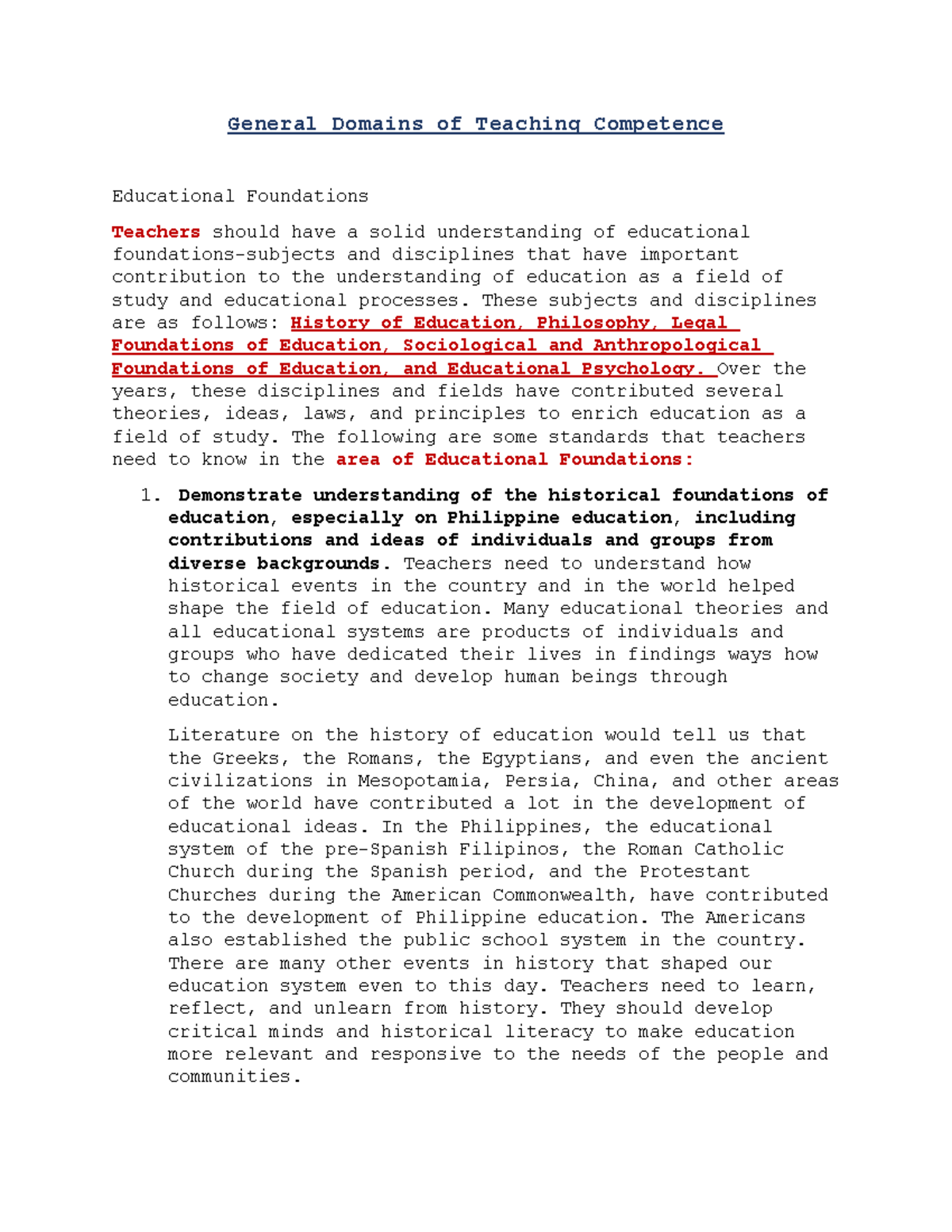 Teaching Competence Domains: Foundations & Diversity in Education - Studocu