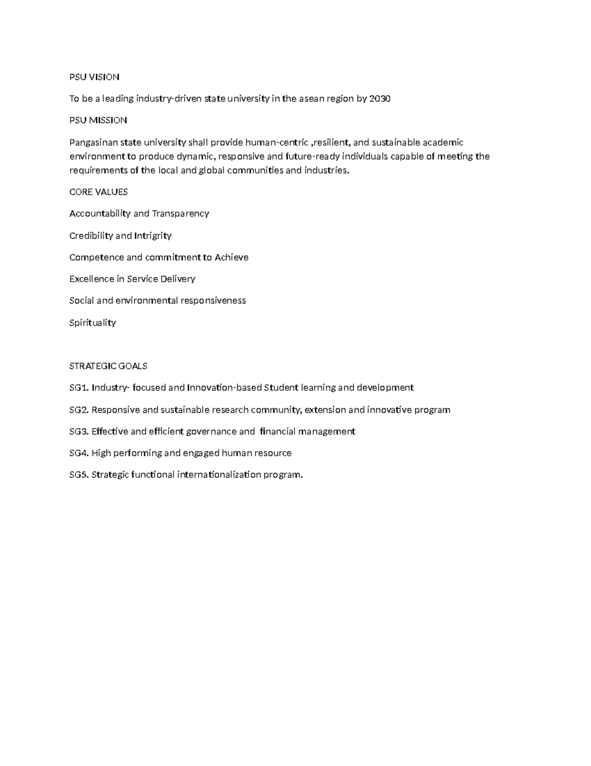 PSU Mission and Vision: Strategic Goals for 2030 and Beyond - Studocu