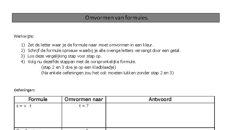 Omvormen van Formules - Oefeningen en Werkwijze - Studocu