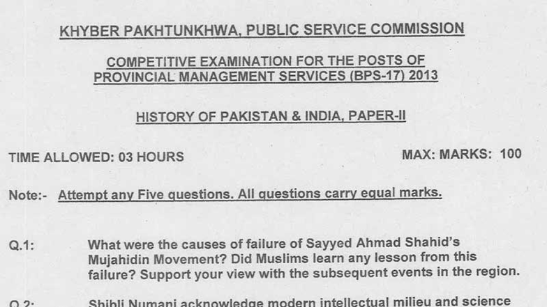 KHYBER PAKHTUNKHWA PSC COMPETITIVE EXAM 2013: HISTORY OF PAKISTAN ...