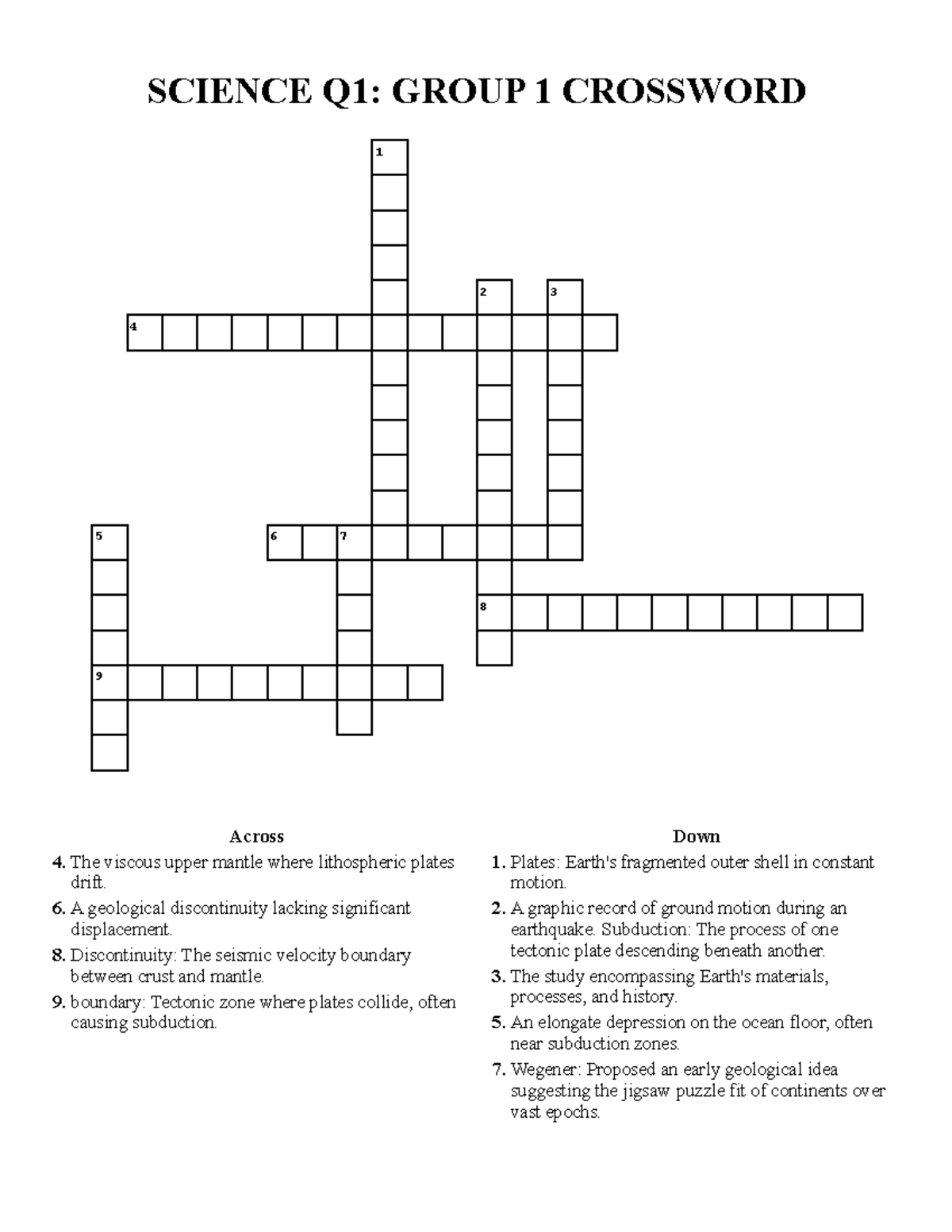 SCIENCE Q1: EARTH SCIENCE CROSSWORD PUZZLE - Studocu