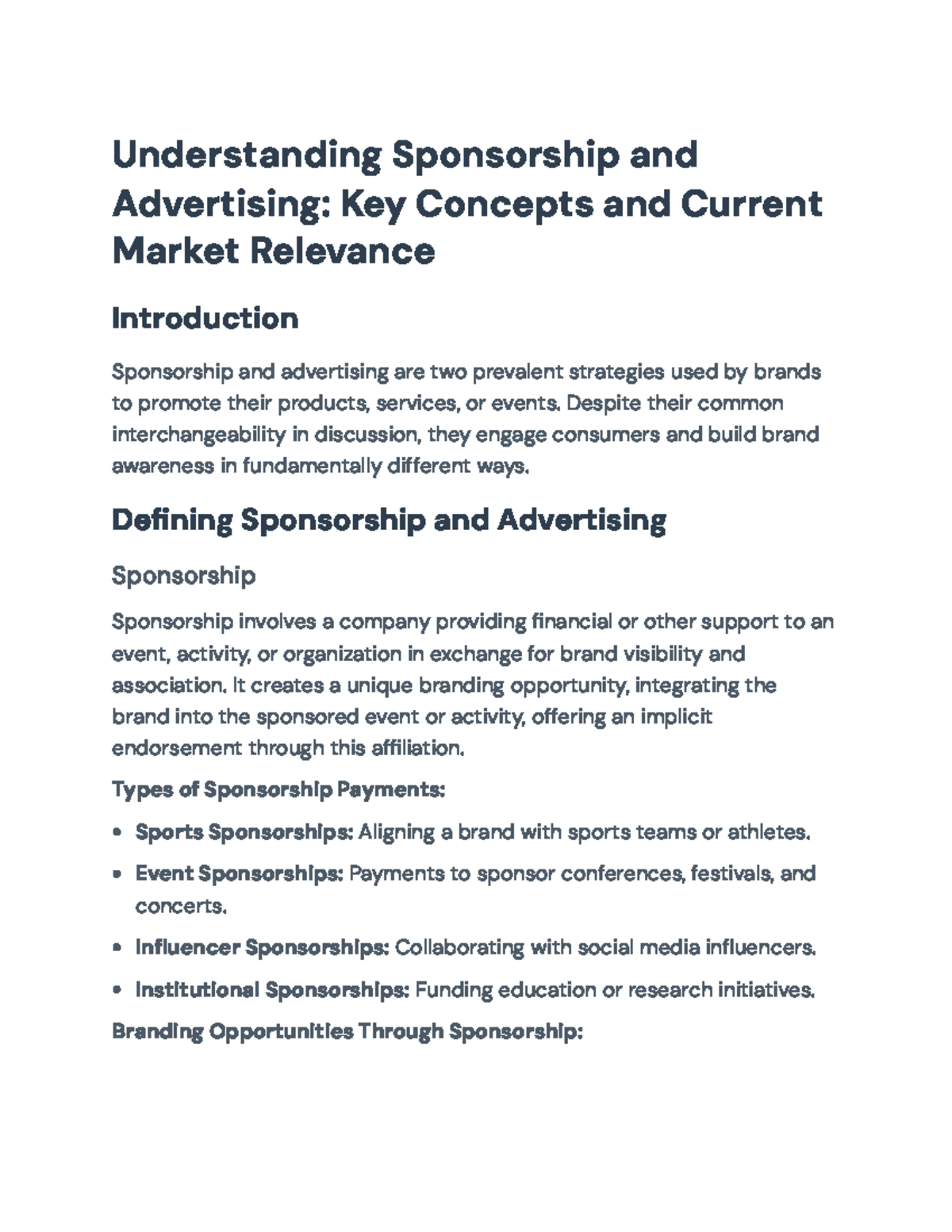 Sponsorship vs. Advertising: Key Concepts and Market Relevance Analysis ...