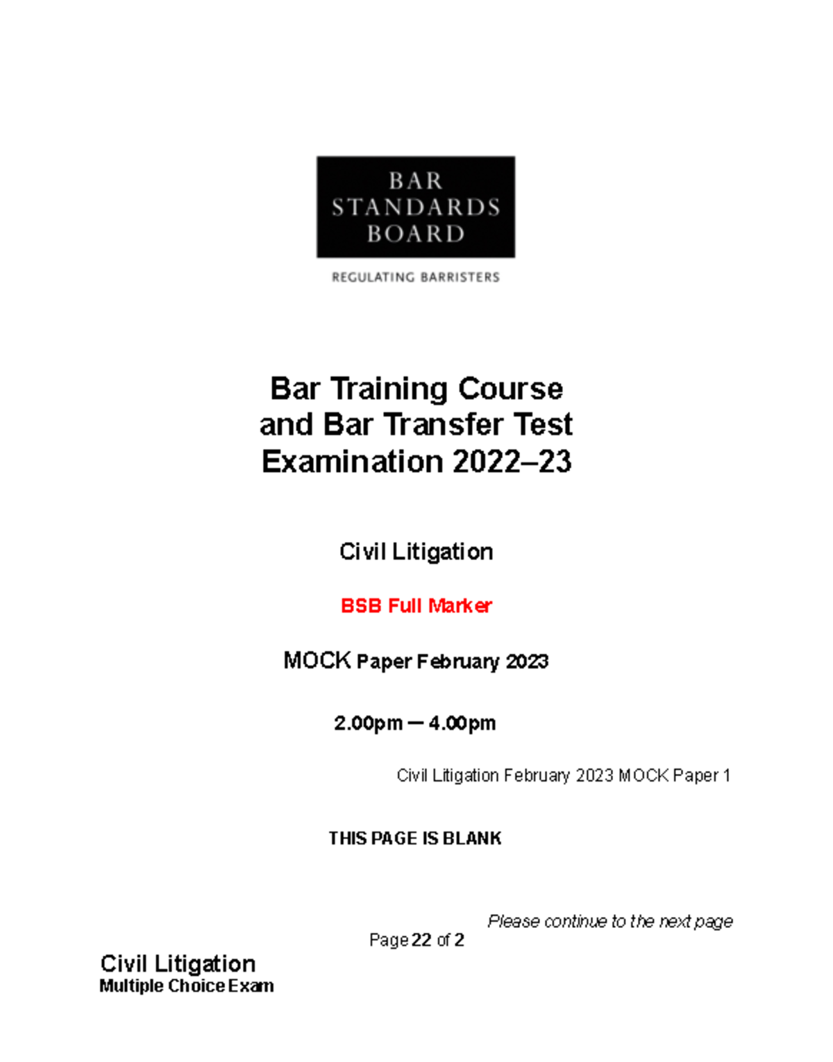 BT Civil Litigation BSB Mock Exam Paper - February 2023 - Studocu