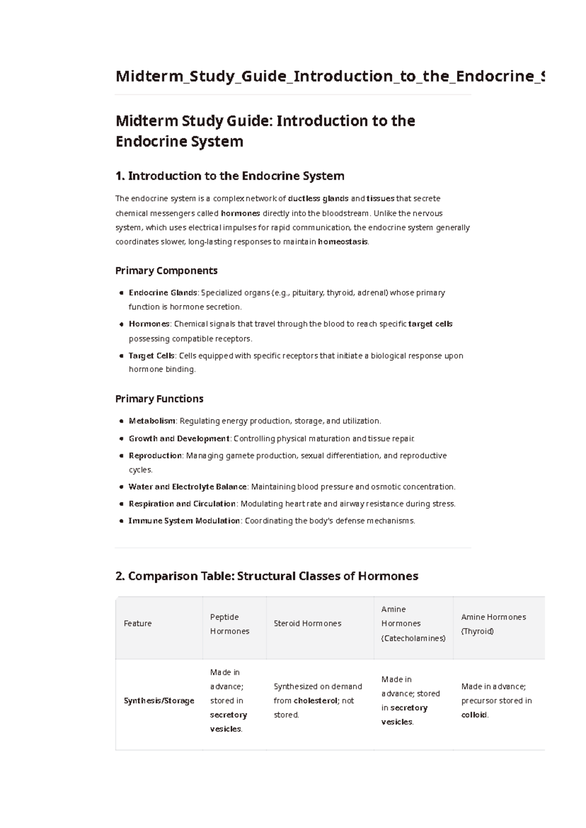 Midterm Study Guide: Intro to the Endocrine System - Studocu