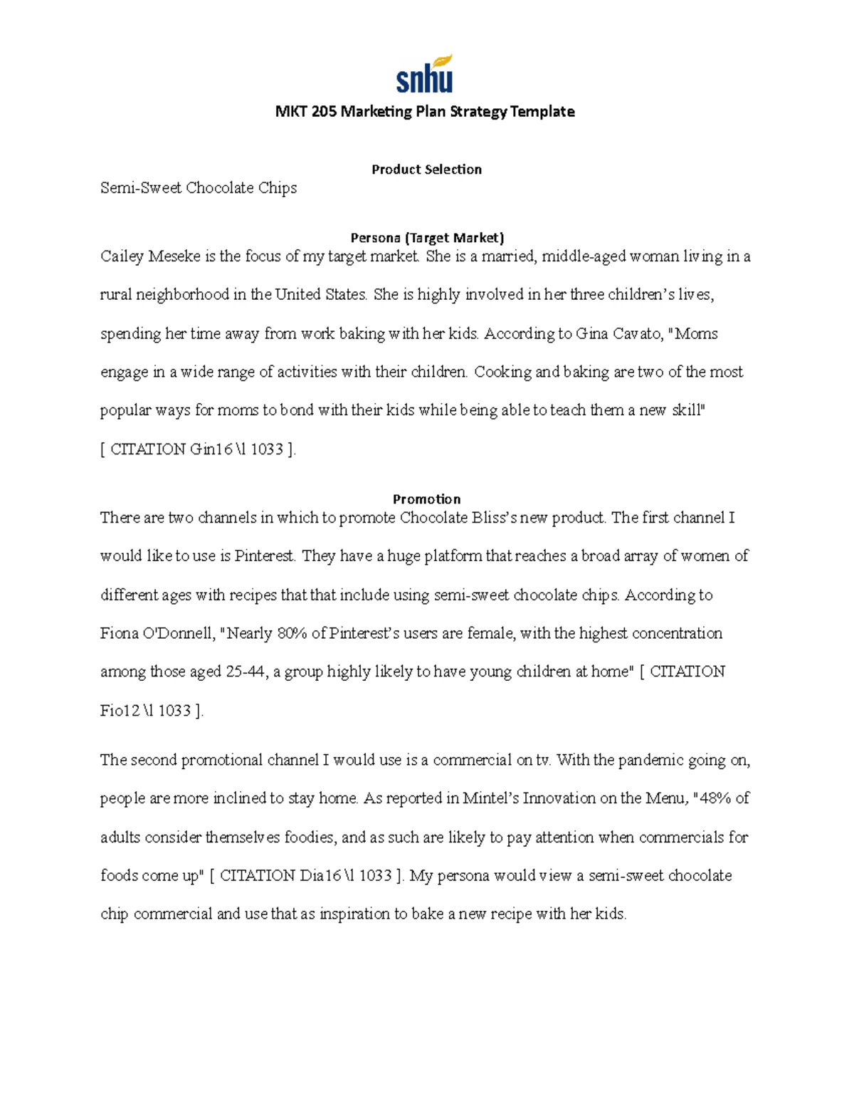 MKT205 Module Two Milestone - TARGET MARKET PRODUCT semisweet chocolate baking chips TARGET ...