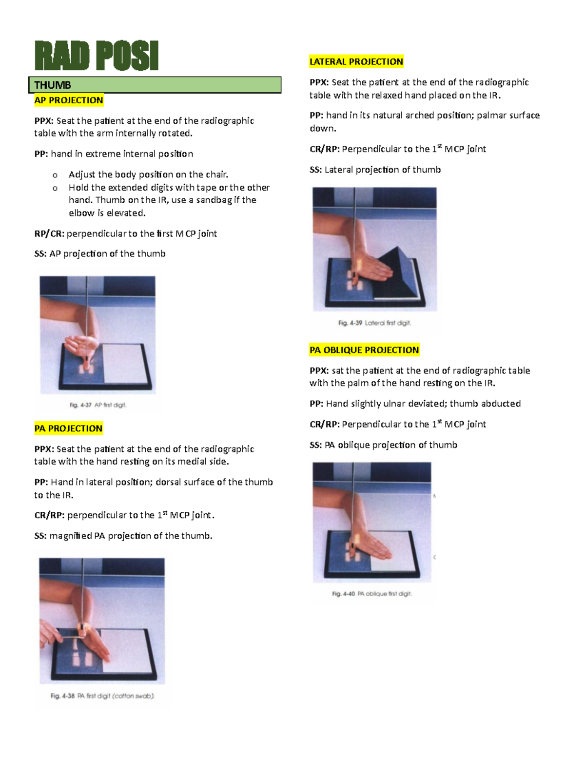 Radiographic Positioning Techniques for Upper Extremity (RAD 101) - Studocu