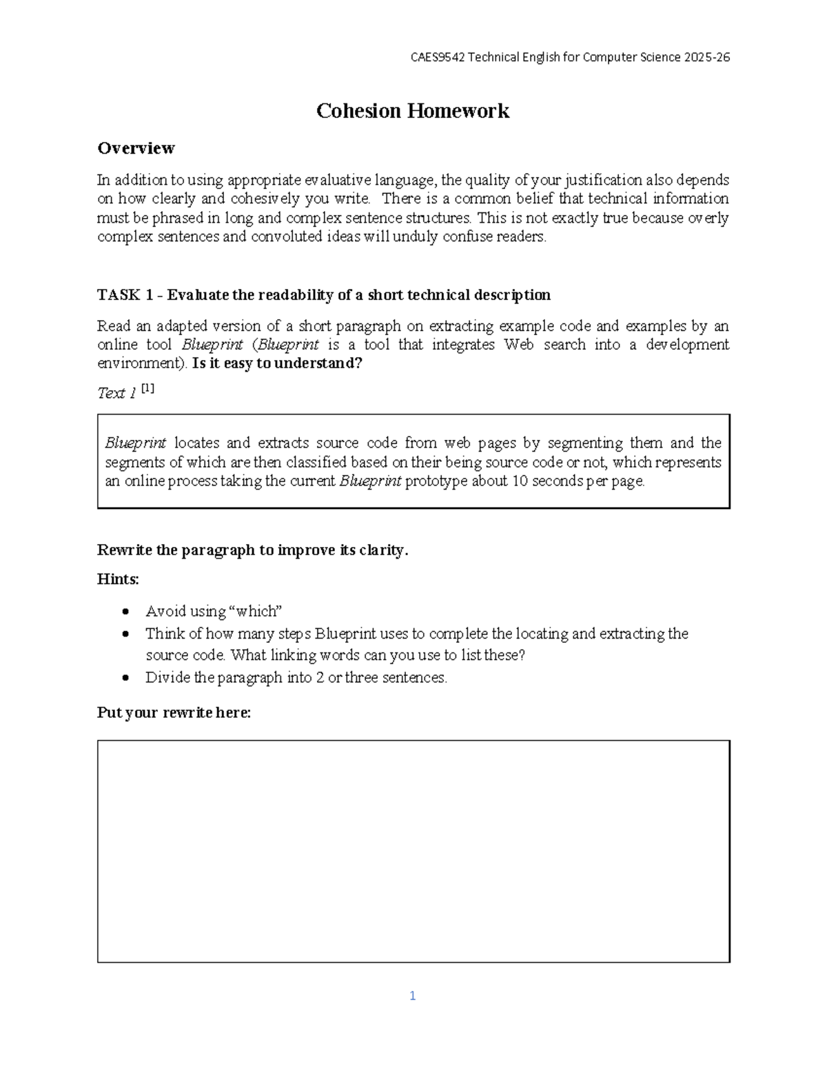 CAES9542 Technical English for Computer Science Cohesion Homework Guide ...