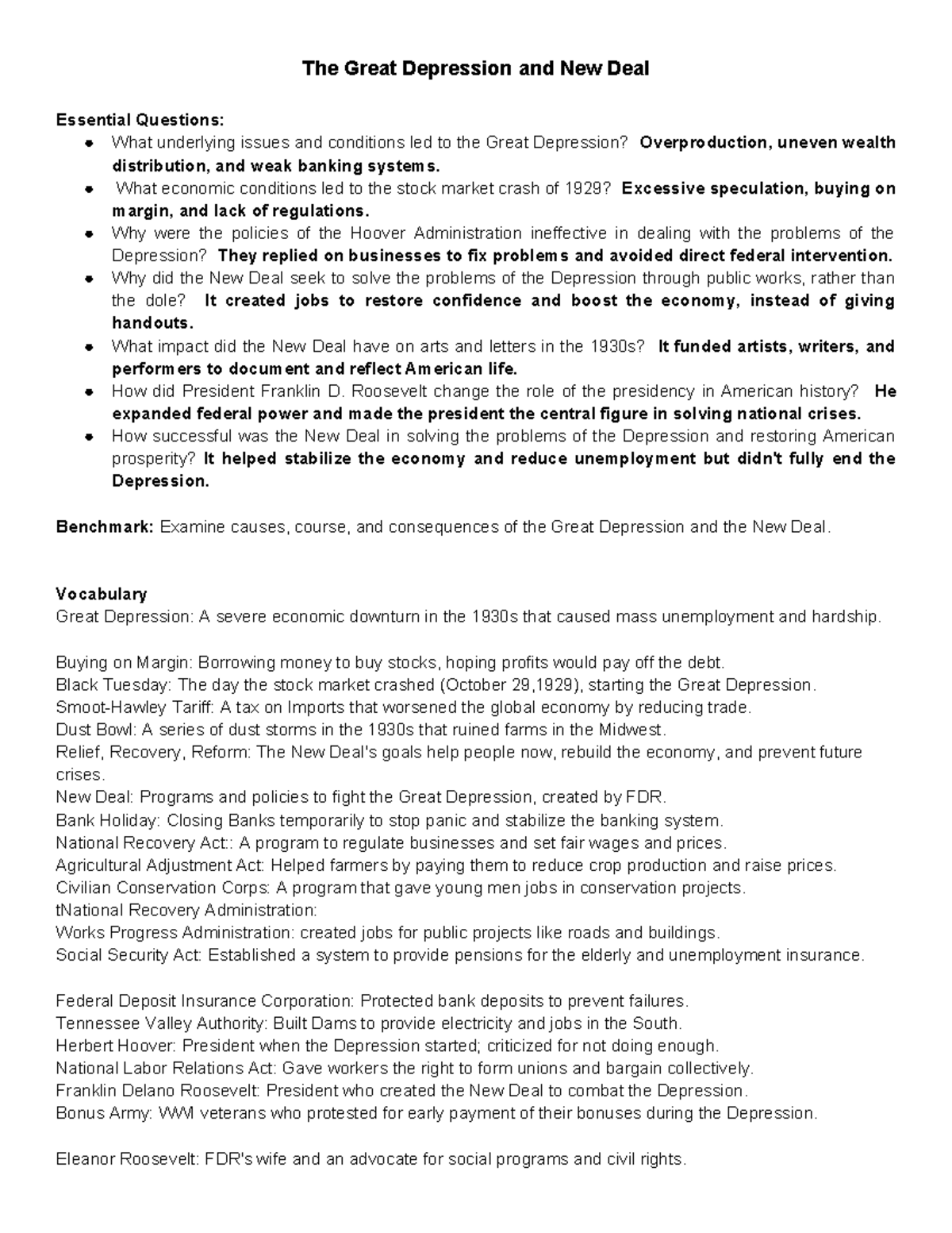 The+Great+Depression+-+Objectives+and+Vocabulary - The Great Depression ...