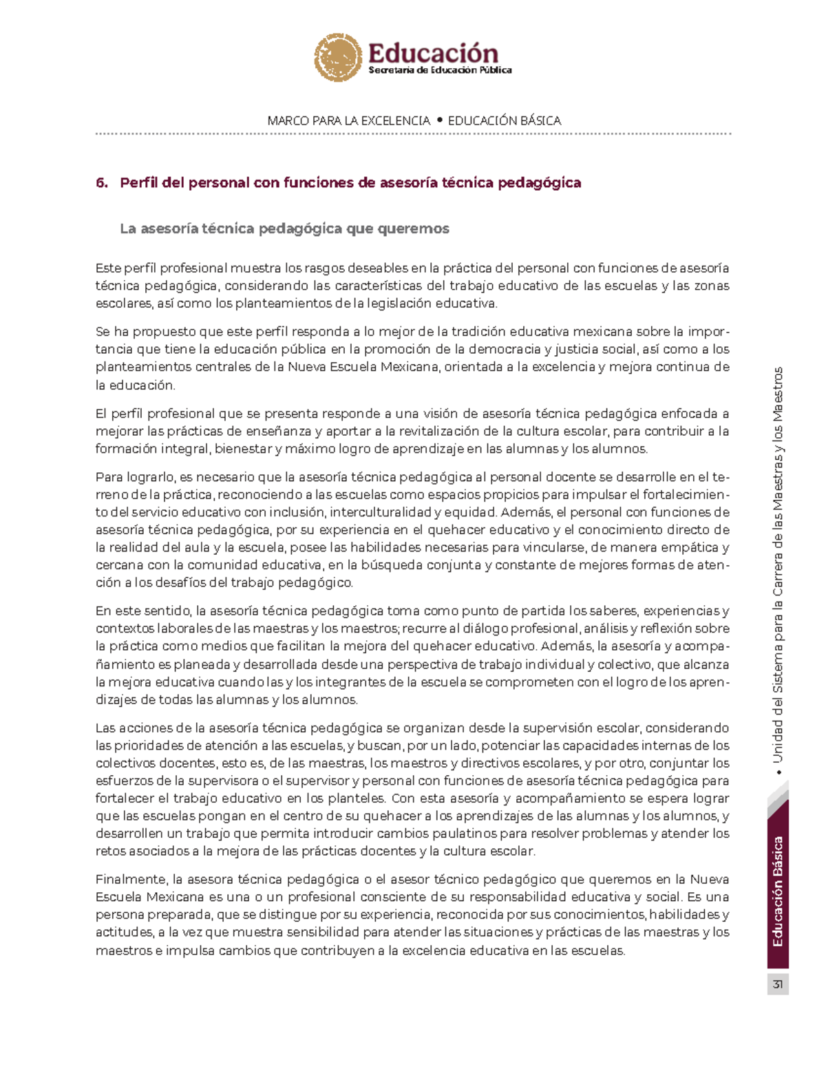 Marco para la Excelencia en Educación Básica: Asesoría Técnica ...