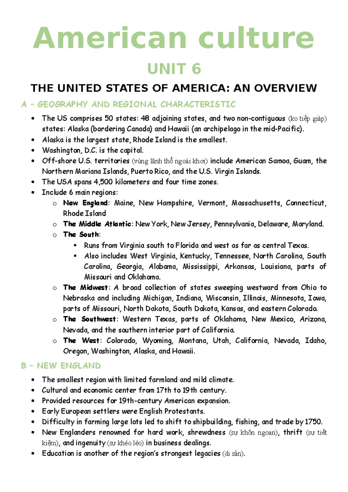 American Culture Unit 6: Overview of U.S. Geography & Regional ...