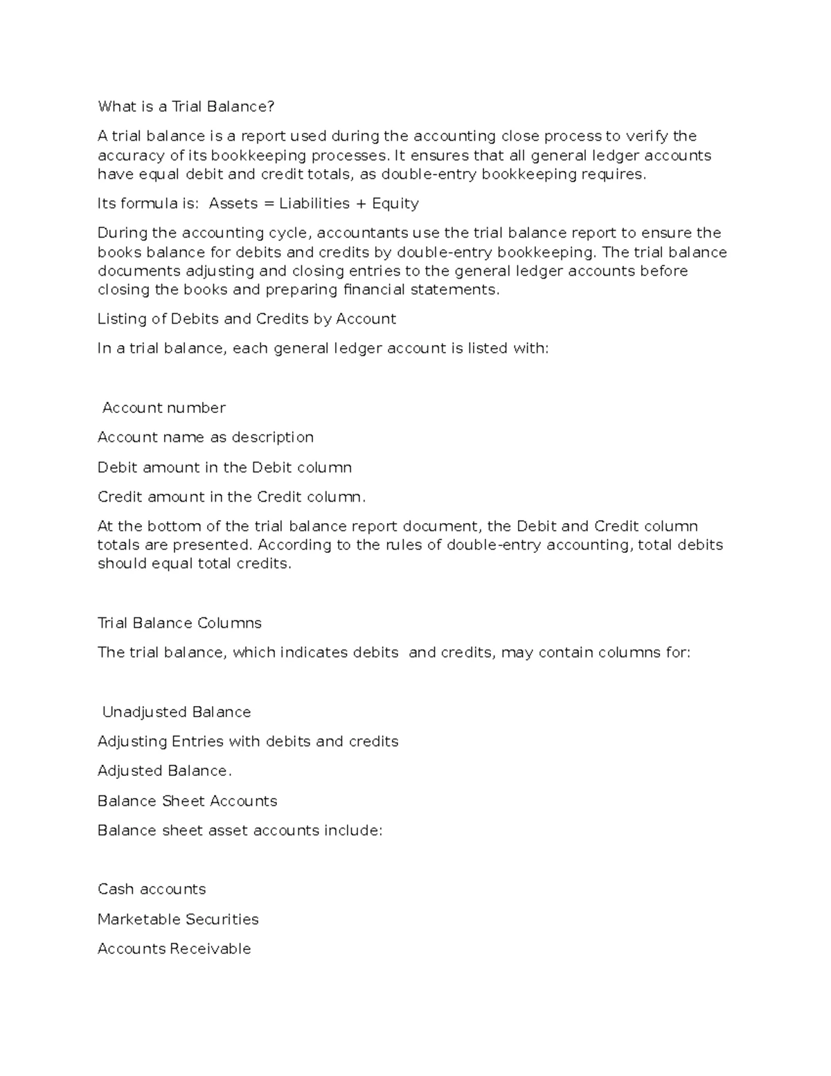 Understanding Trial Balance: Key Concepts and Importance in Accounting - Studocu