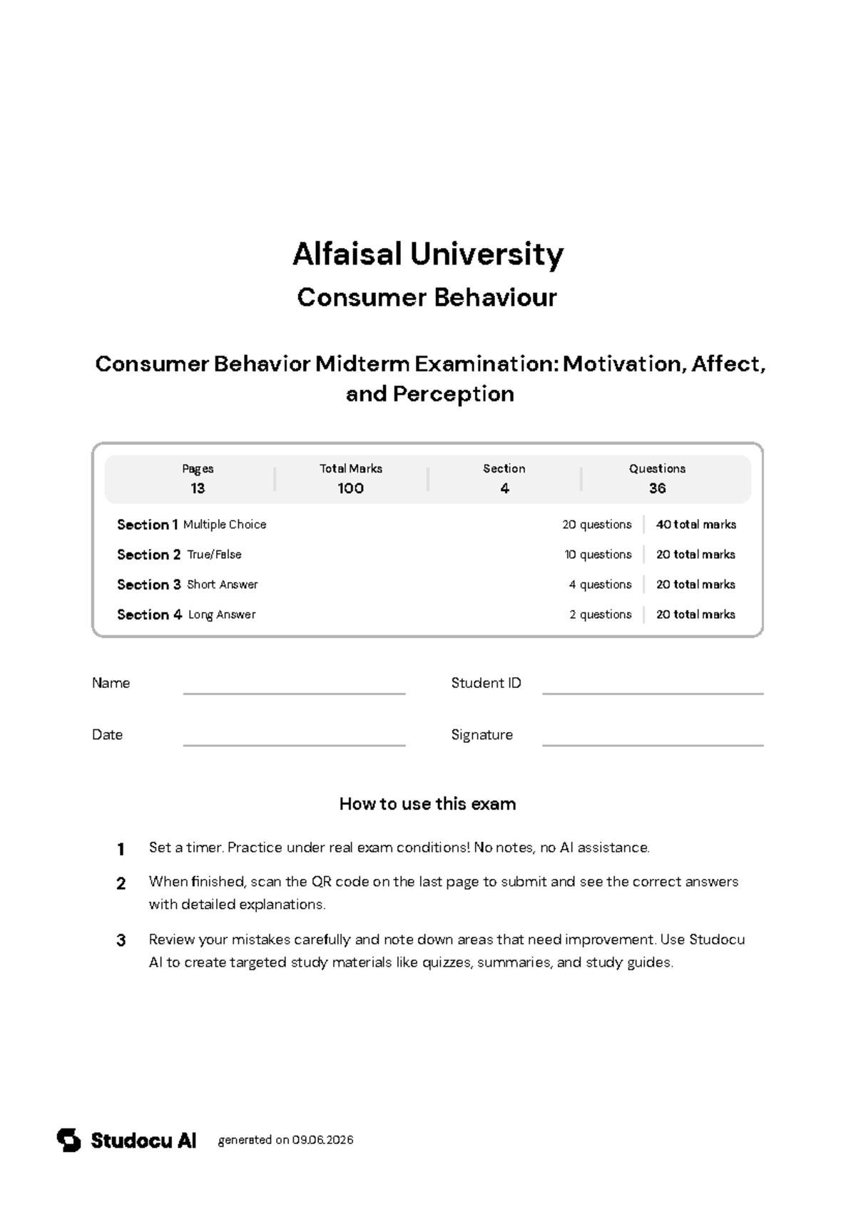 Consumer Behavior Midterm Exam: Motivation and Perception - Studocu
