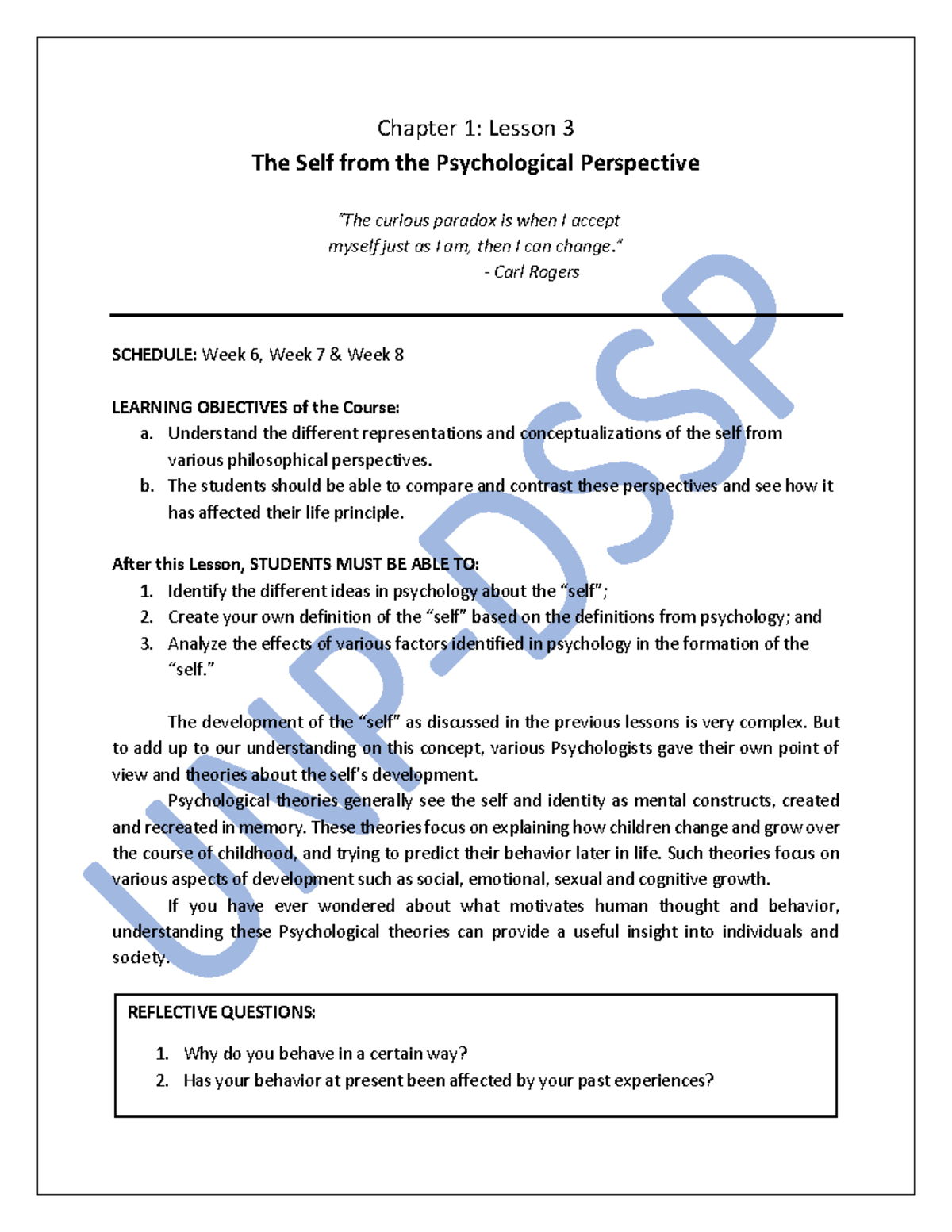 C1: Lesson 3 - The Self from a Psychological Perspective - Studocu