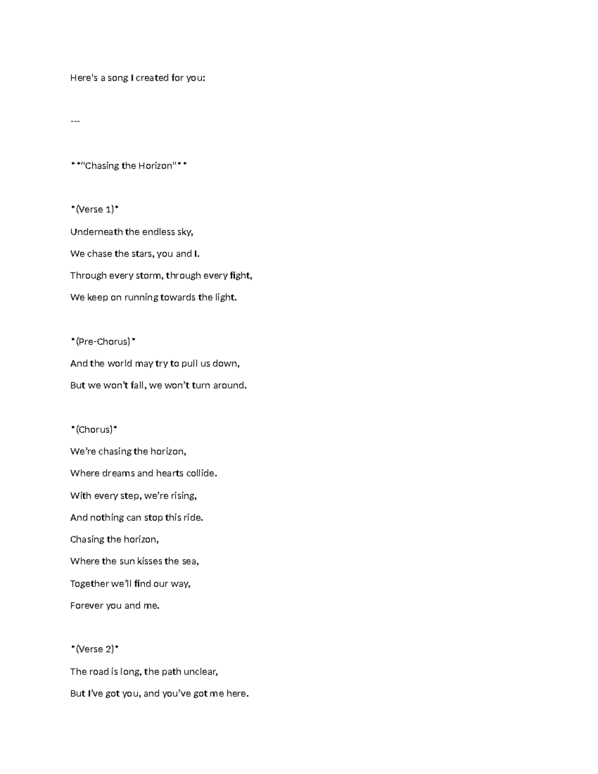 Song 9 - task - Here's a song I created for you: "Chasing the Horizon ...